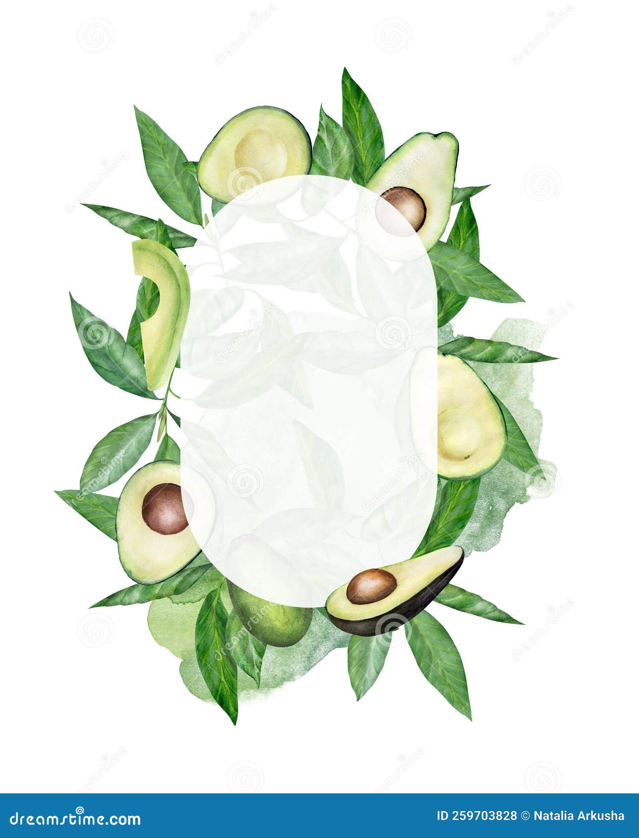 Hand Drawn Watercolor Avocado Frame Stock Illustration - Illustration ...