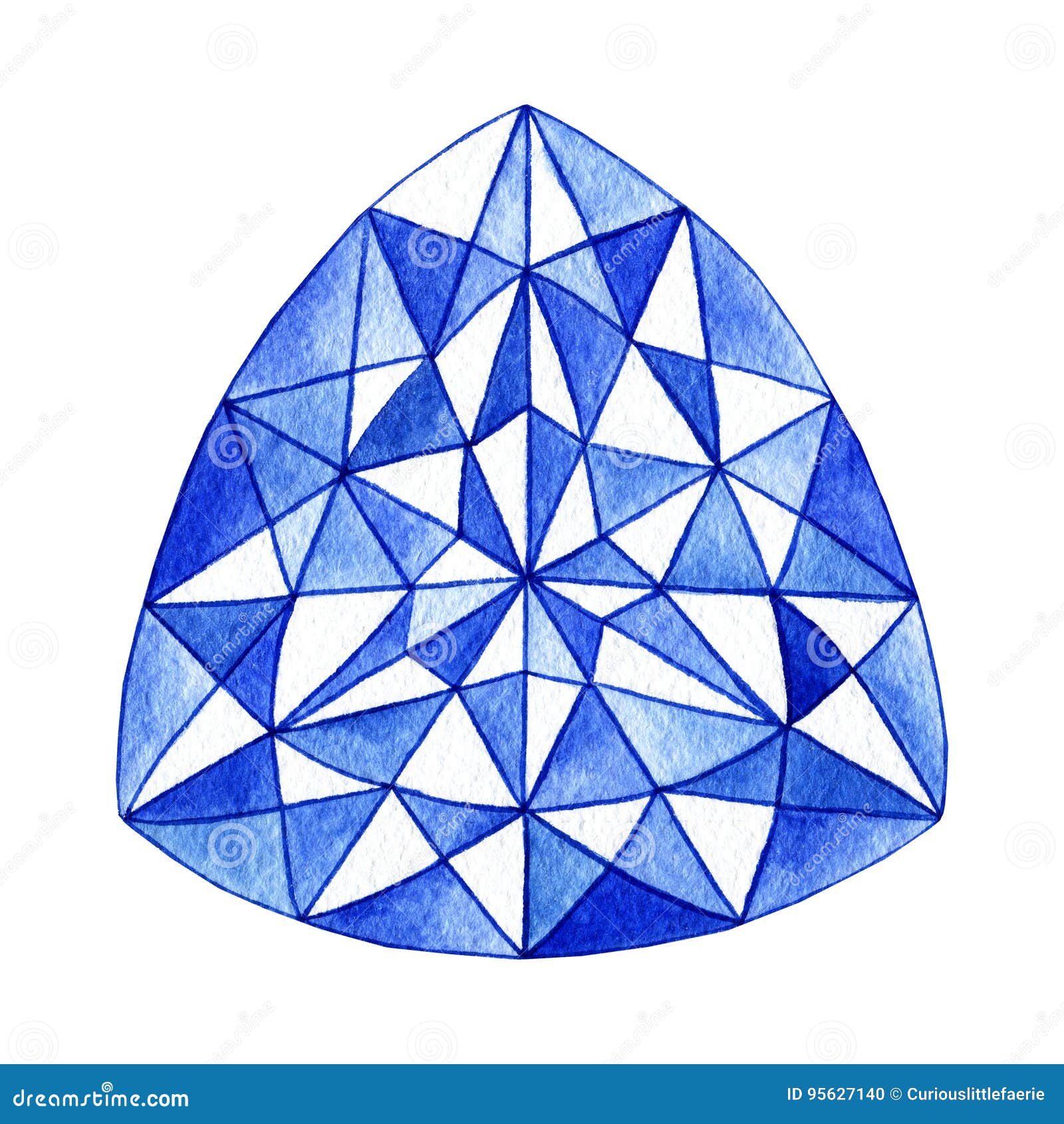 Hand Drawn Watercolor Blue Gemstone in the Triangular Shape Stock Photo ...