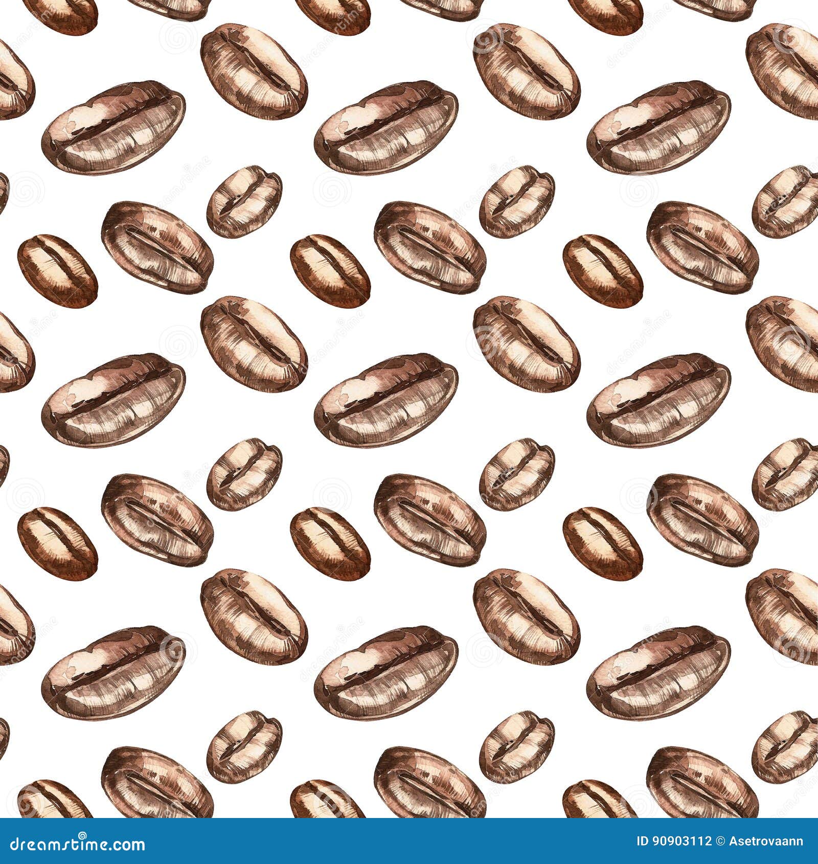 Hand Drawn Watercolor Coffee Seamless Background. Isolated on White ...