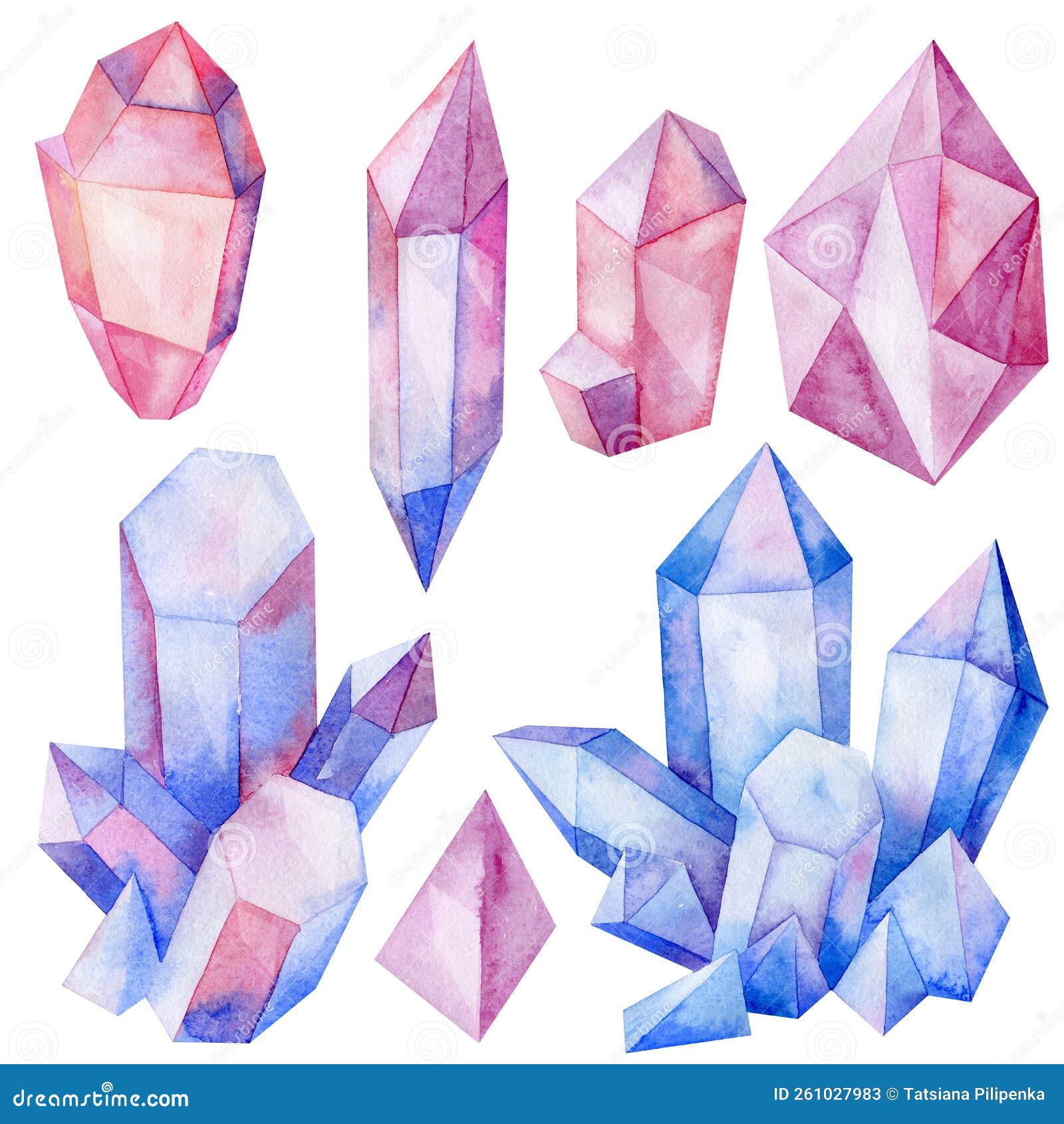 Hand Drawn Watercolor Crystals. Stock Image - Image of drawn, abstract ...