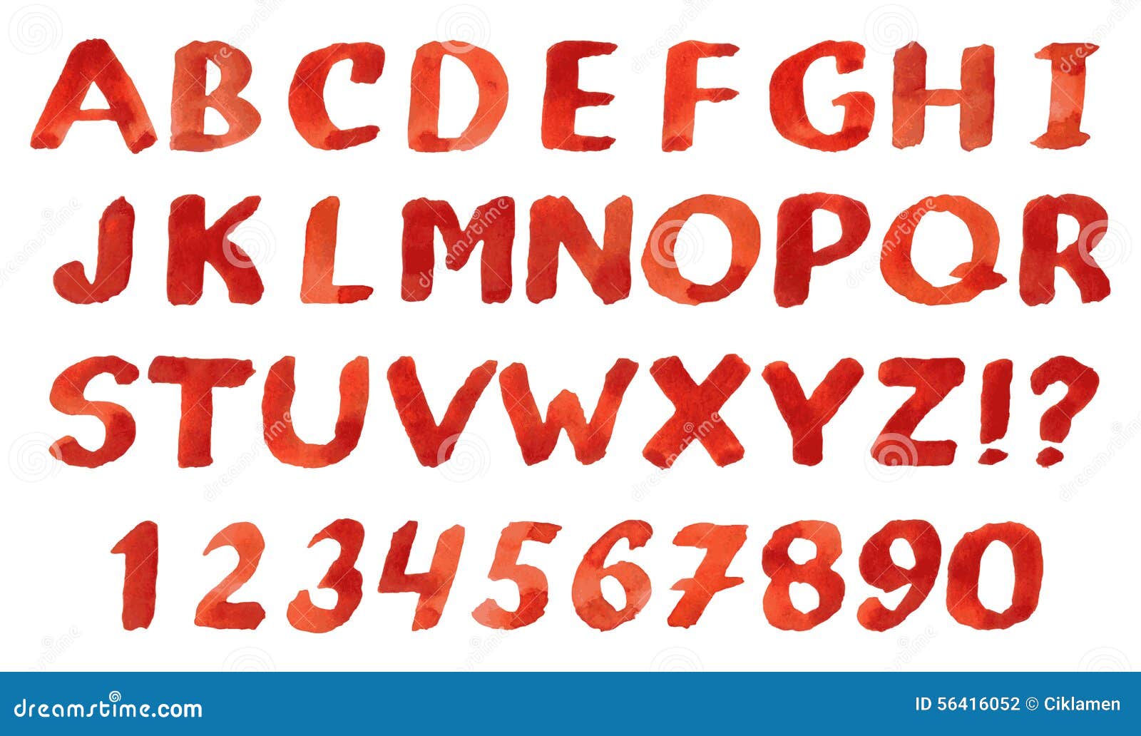 Hand Drawn Watercolor Font: Alphabet and Numbers Stock Vector ...