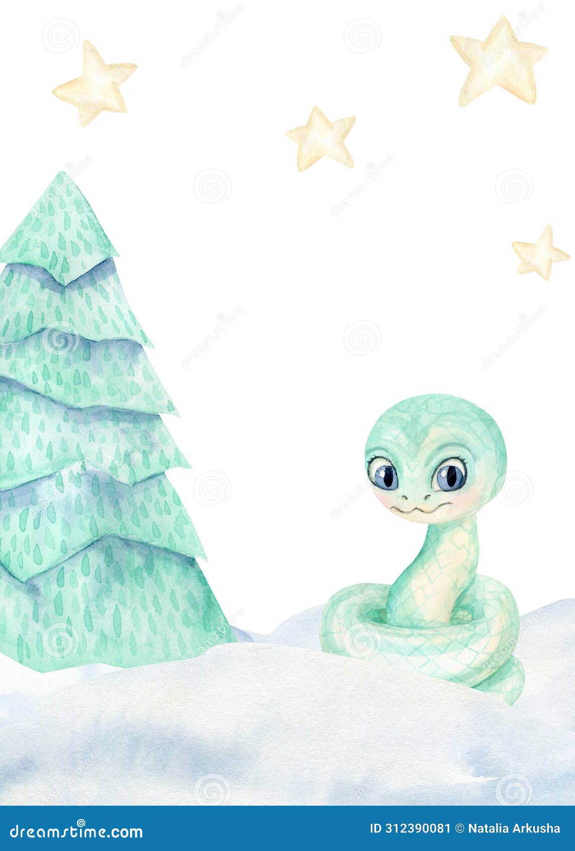 Hand Drawn Watercolor Frame with Cute Baby Snake Stock Image ...