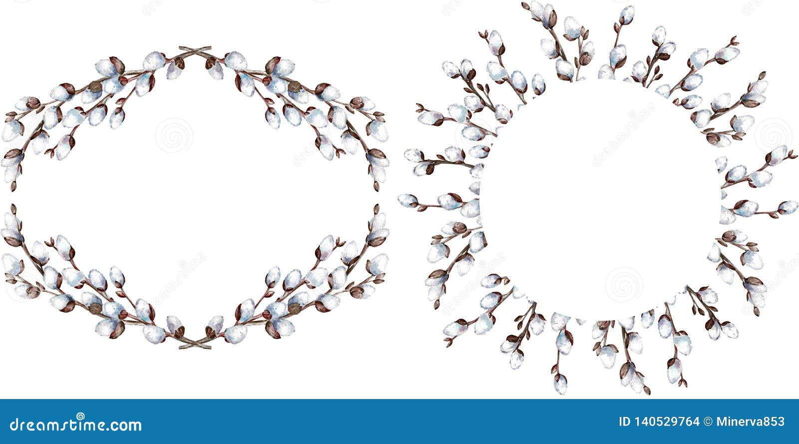 Two Watercolor Twisted Willow Frames Isolated on White Background ...