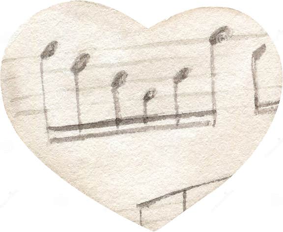 Hand Drawn Watercolor Hearts of Notes Stock Illustration - Illustration ...
