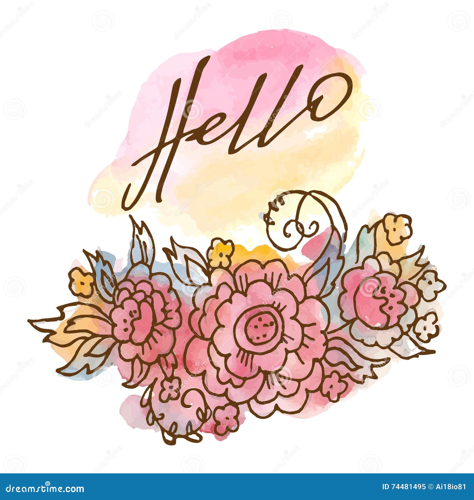 Watercolor Hello Spring. Hand Painted Floral Card With Eucalyptus, Fern ...