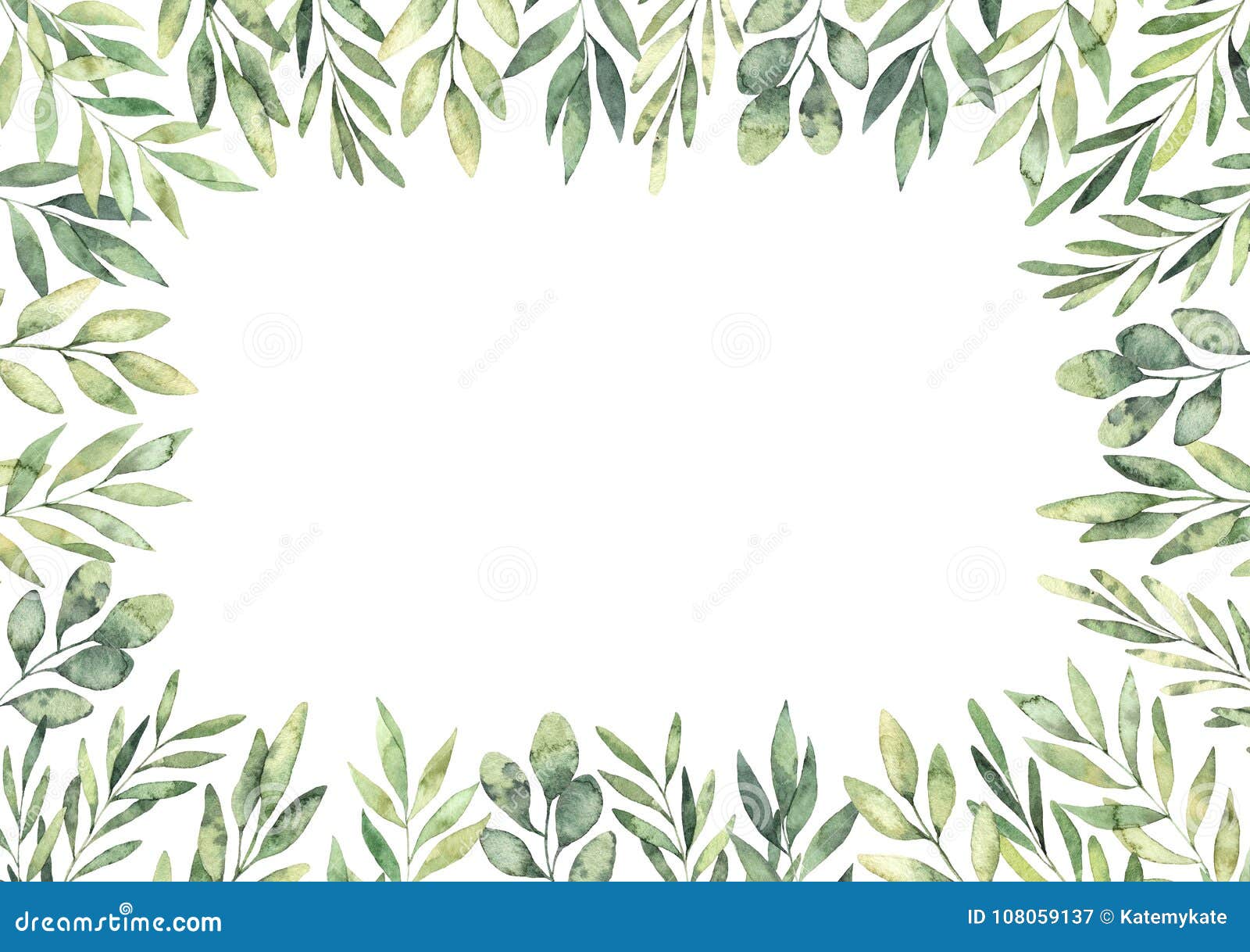 Hand Drawn Watercolor Illustration. Botanical Rectangular Border Stock ...