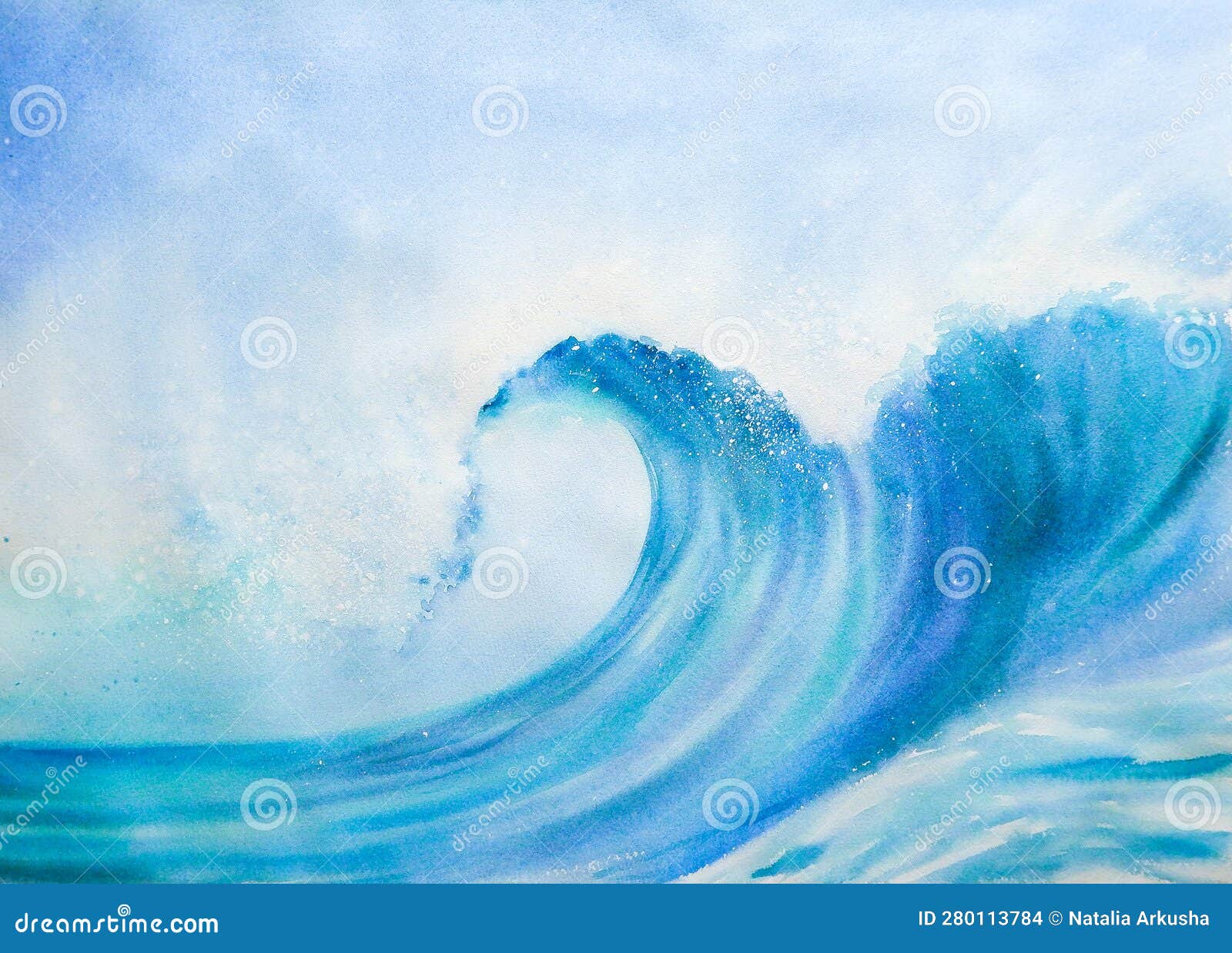Hand-Drawn Watercolor Illustration of an Ocean or Sea Wave Stock Photo ...
