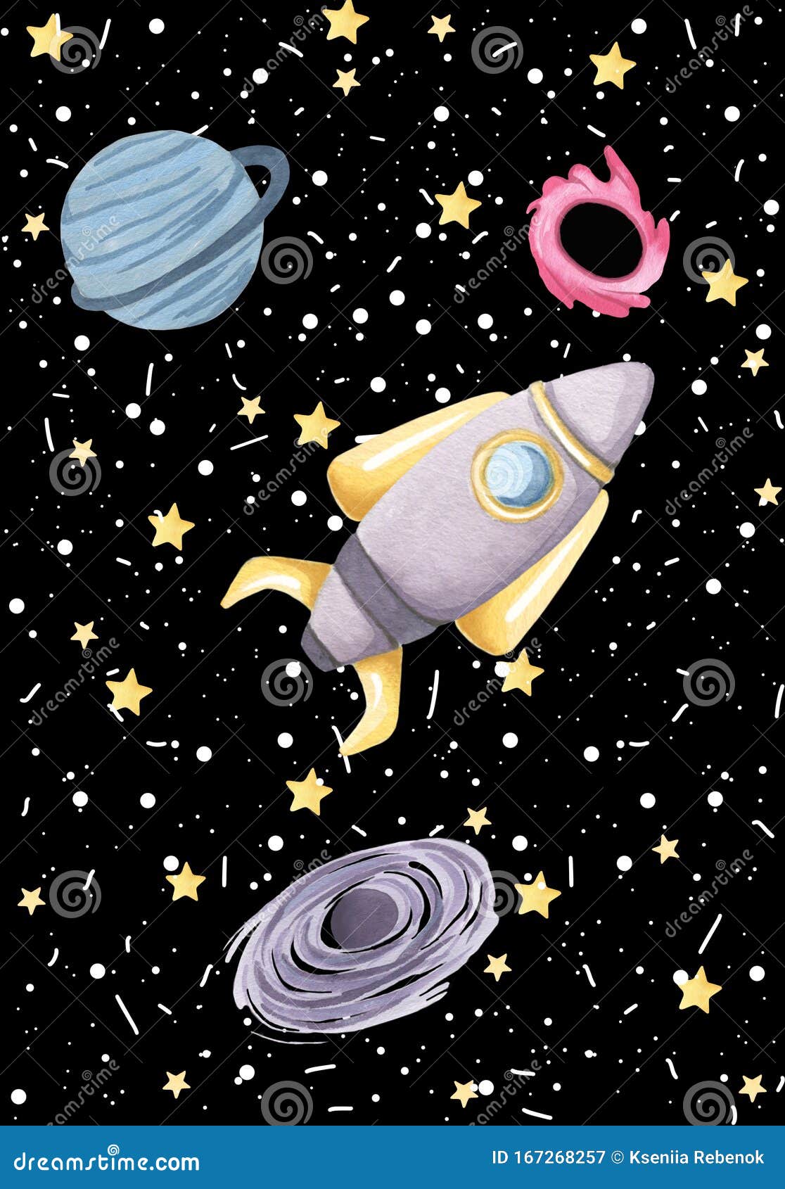 Cosmos Theme Seamless Pattern. Planets and Outer Space Things. Stock ...