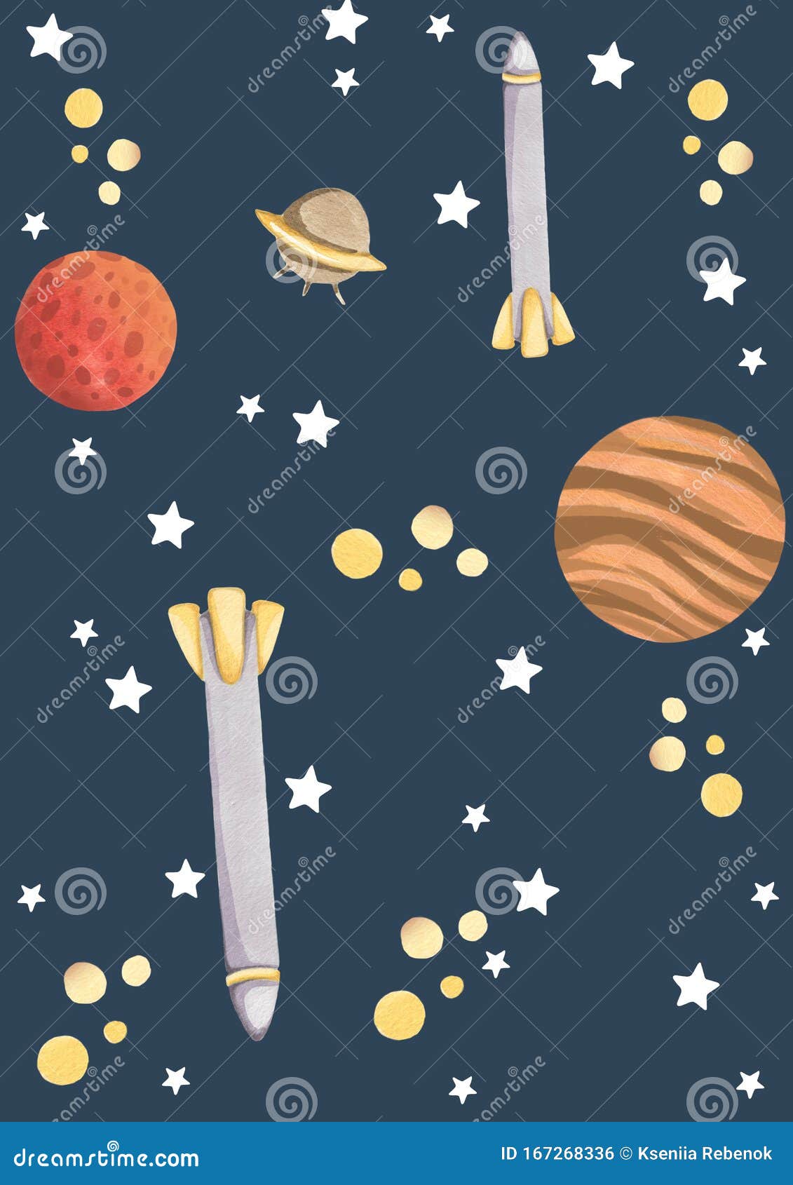 Cosmos Theme Seamless Pattern. Planets and Outer Space Things. Stock Illustration - Illustration ...