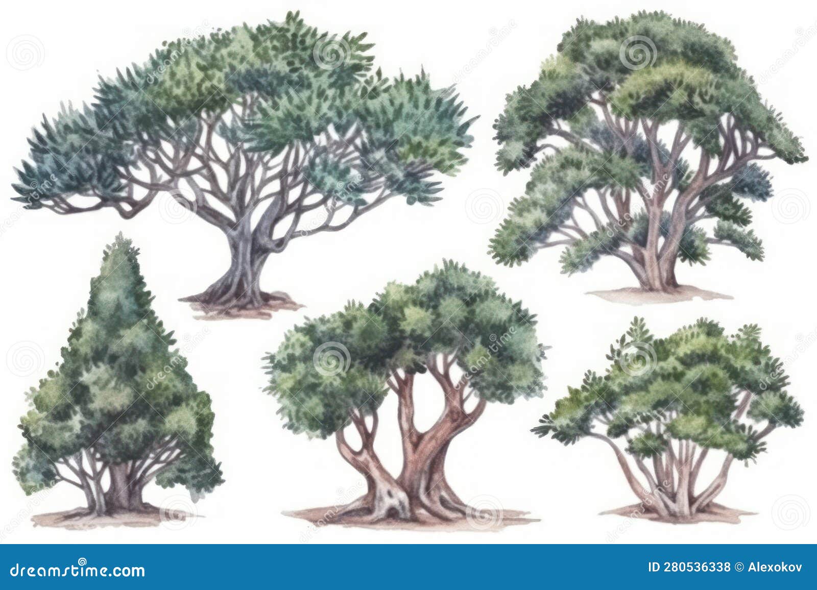 Hand-Drawn Watercolor Juniper Trees Collection: a Forest of Juniper ...