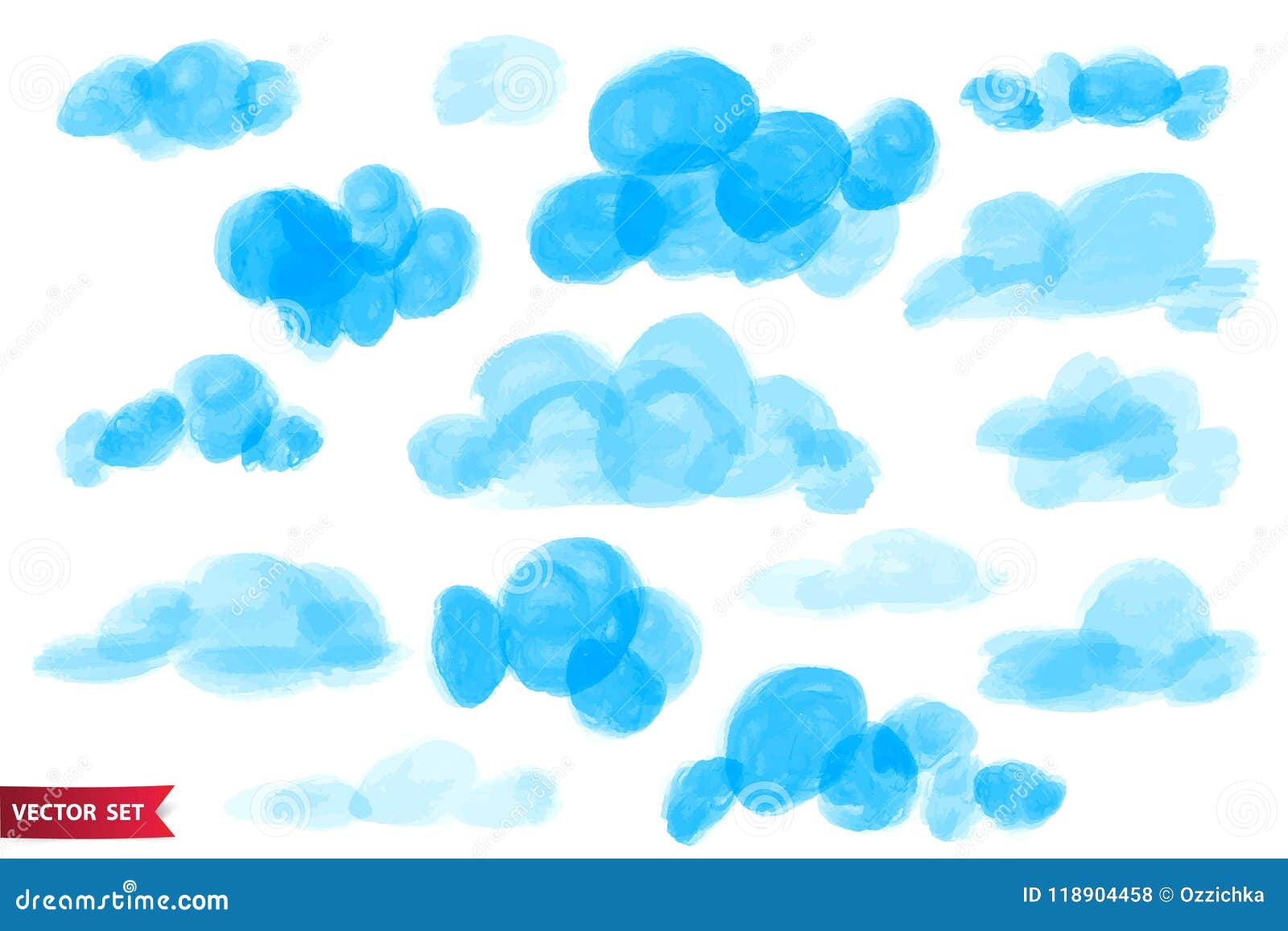 Hand Drawn Watercolor Look Clouds, Colorful Painted Stains in Cloud ...