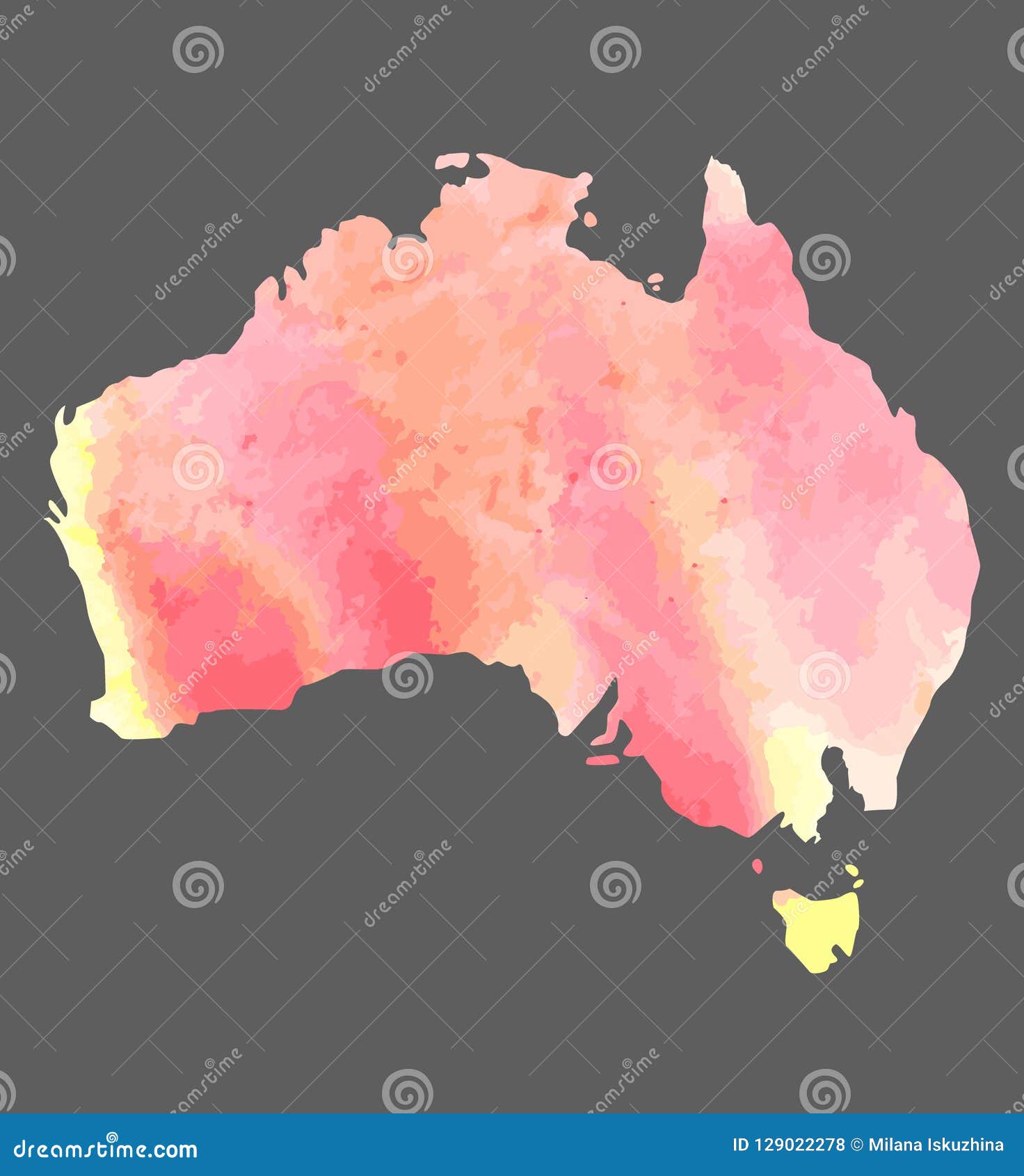 Hand Drawn Watercolor Map of Australia Isolated on GREY. Stock Vector ...