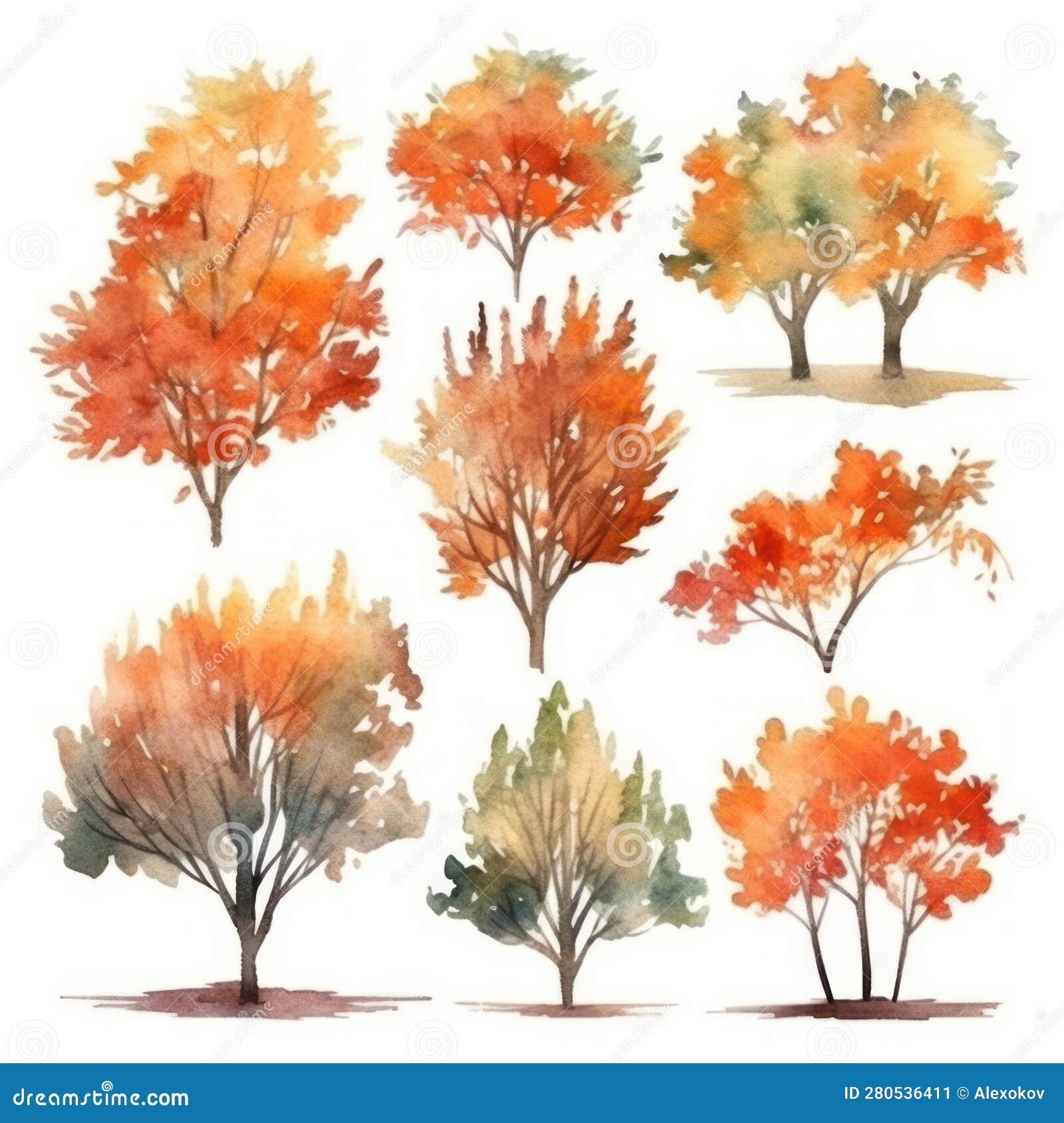 Hand-Drawn Watercolor Maple Trees Collection for Forest Scenes . Stock ...