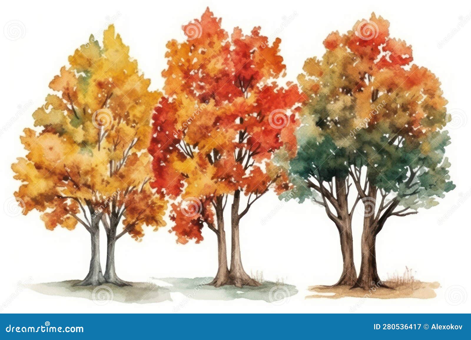 Hand-Drawn Watercolor Maple Trees Collection: Set of Maple Trees for ...