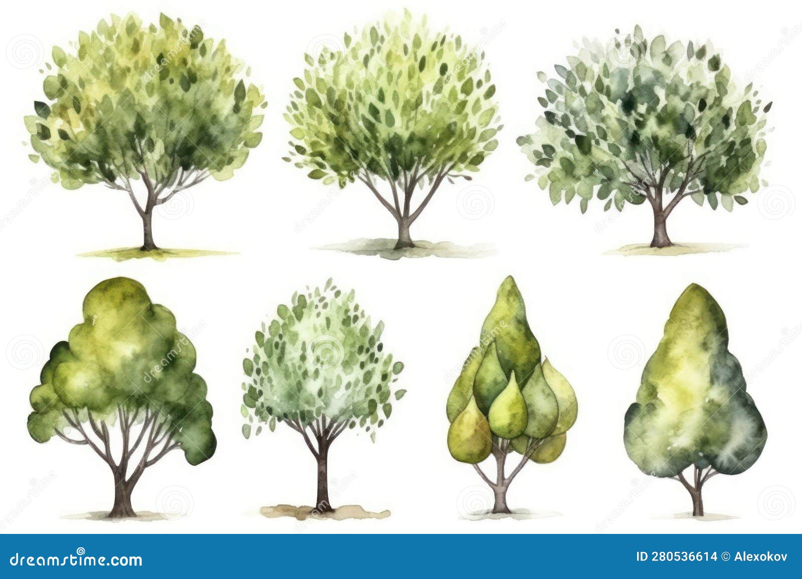 Hand-Drawn Watercolor Pear Trees Collection: a Beautiful Forest of ...