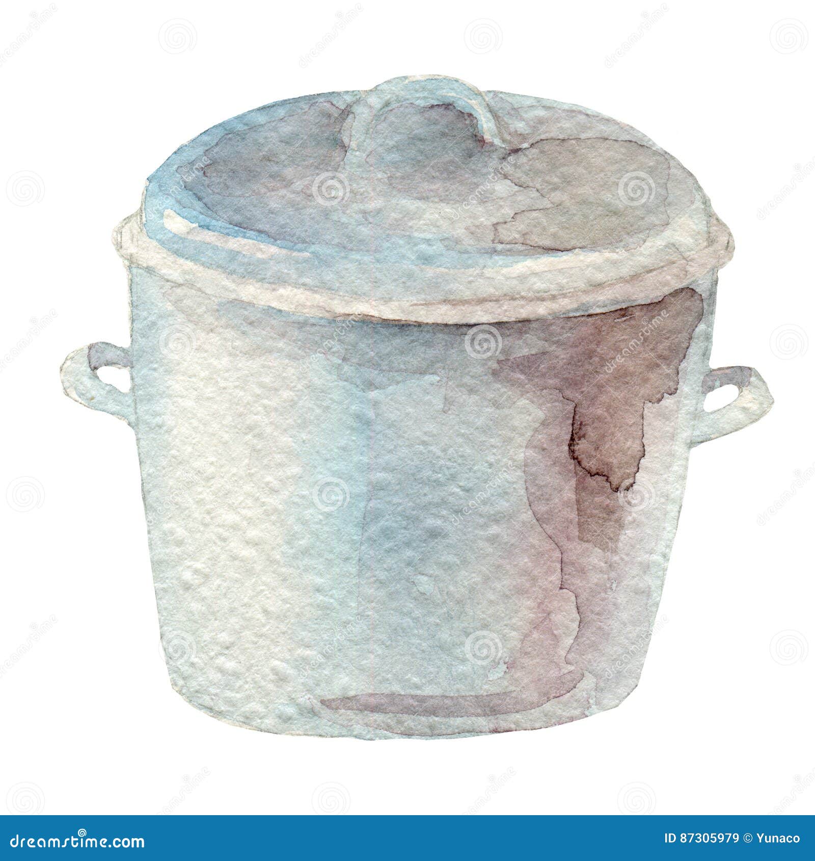 Hand Drawn Watercolor Pot on White Background. Kitchen Tools Series ...