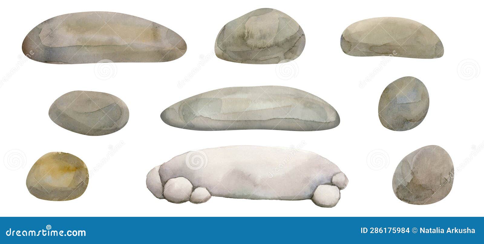 Hand Drawn Watercolor Set of Stones Stock Illustration - Illustration ...
