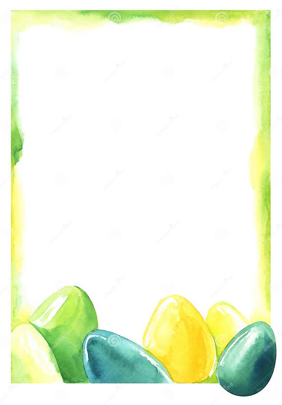 Hand Drawn Watercolor Spring Festive Easter Frame. Rectangular ...