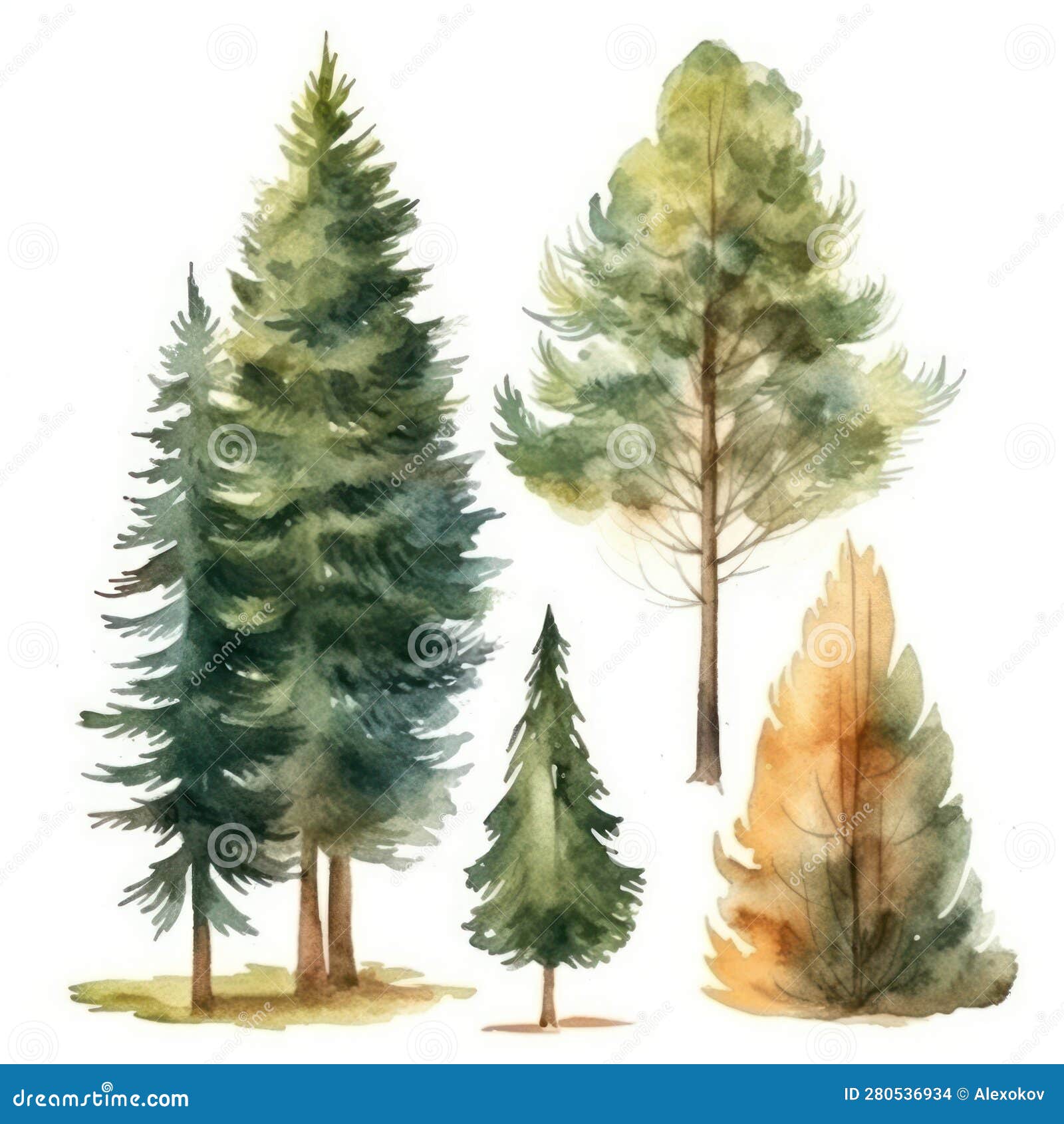 Hand-Drawn Watercolor Spruce Trees Collection: a Forest of Spruce Trees ...
