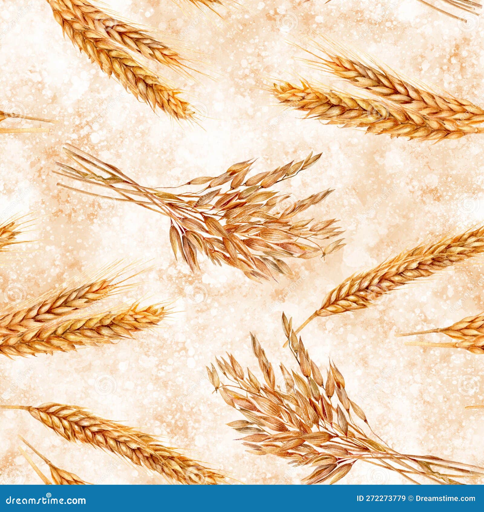 Hand-drawn Watercolor Illustration of Wheat and Oats in an Seamless ...