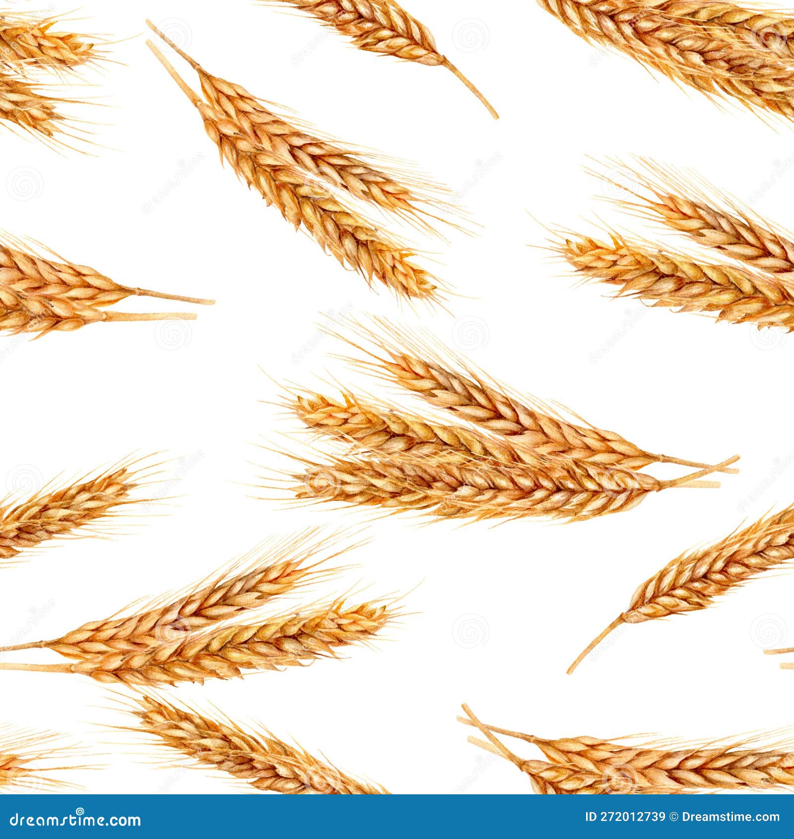 Hand-drawn Watercolor Illustration of Wheat in an Seamless Pattern ...