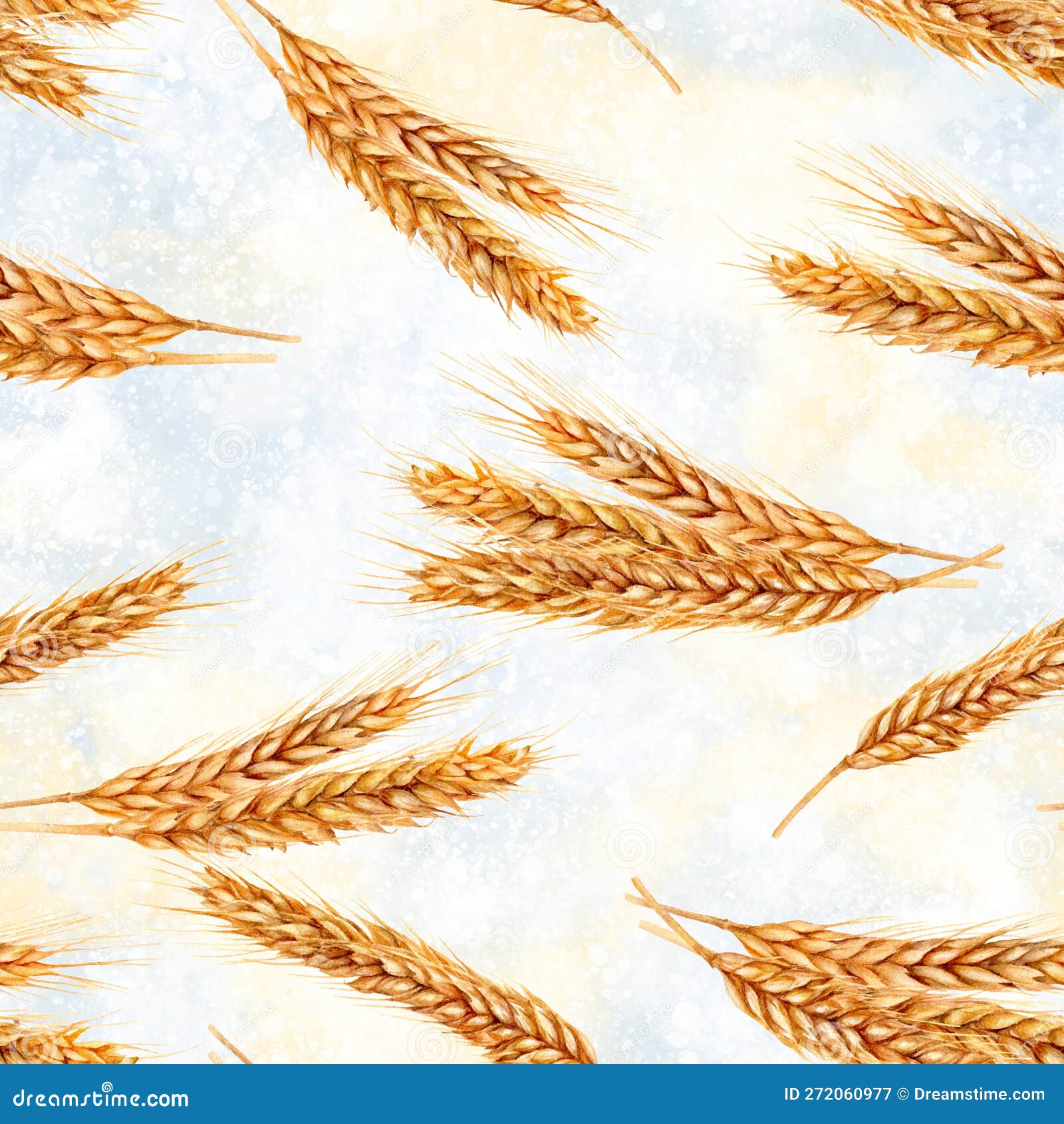 Hand-drawn Watercolor Illustration of Wheat in an Seamless Pattern ...