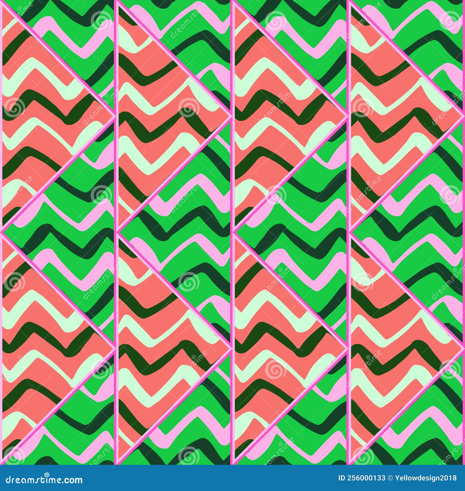 Hand Drawn Wave Mosaic Seamless Pattern. Decorative Zigzag Tile Endless Wallpaper Stock Vector ...