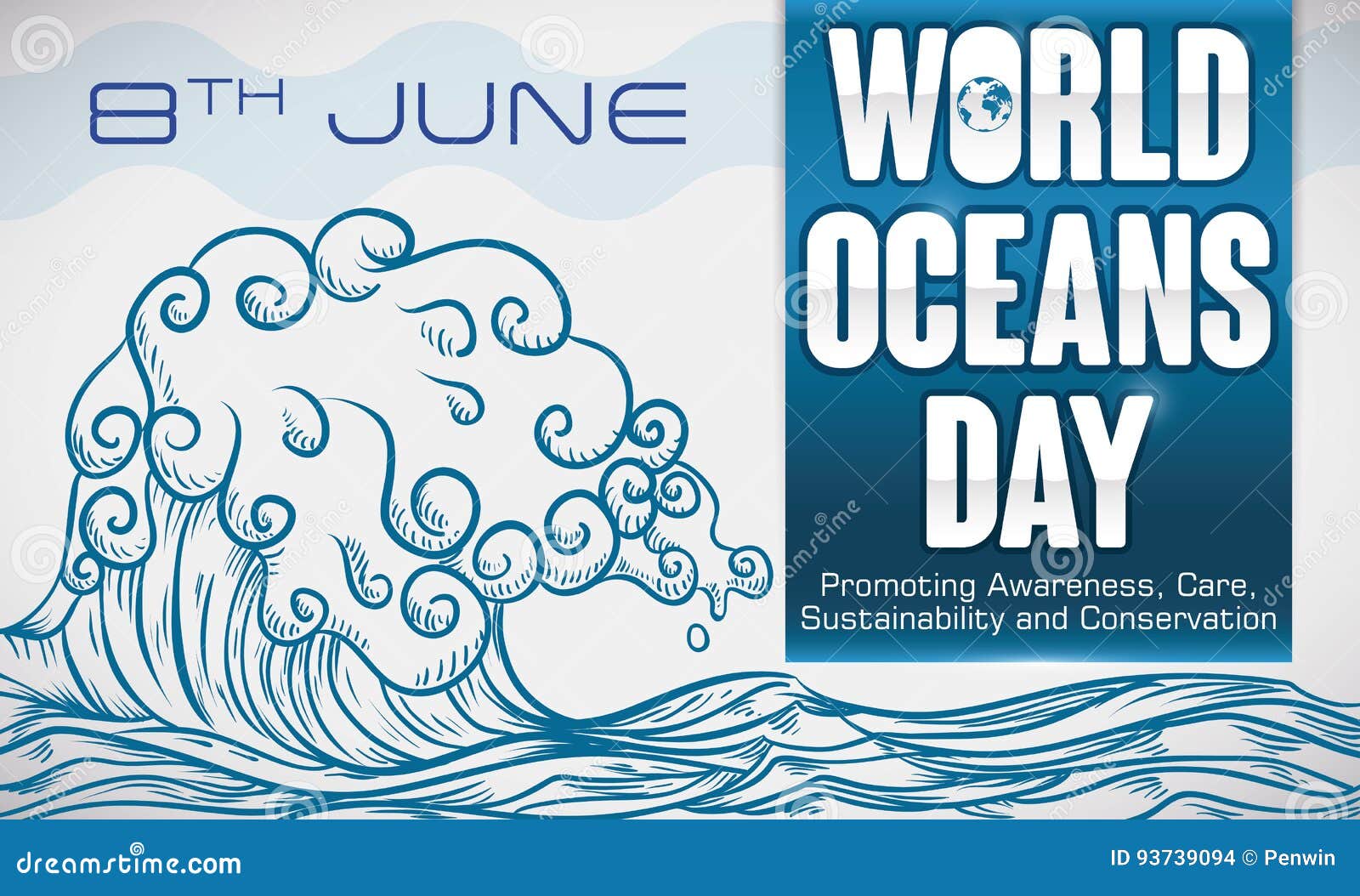 Hand Drawn Wave With Some Precepts For World Oceans Day Vector