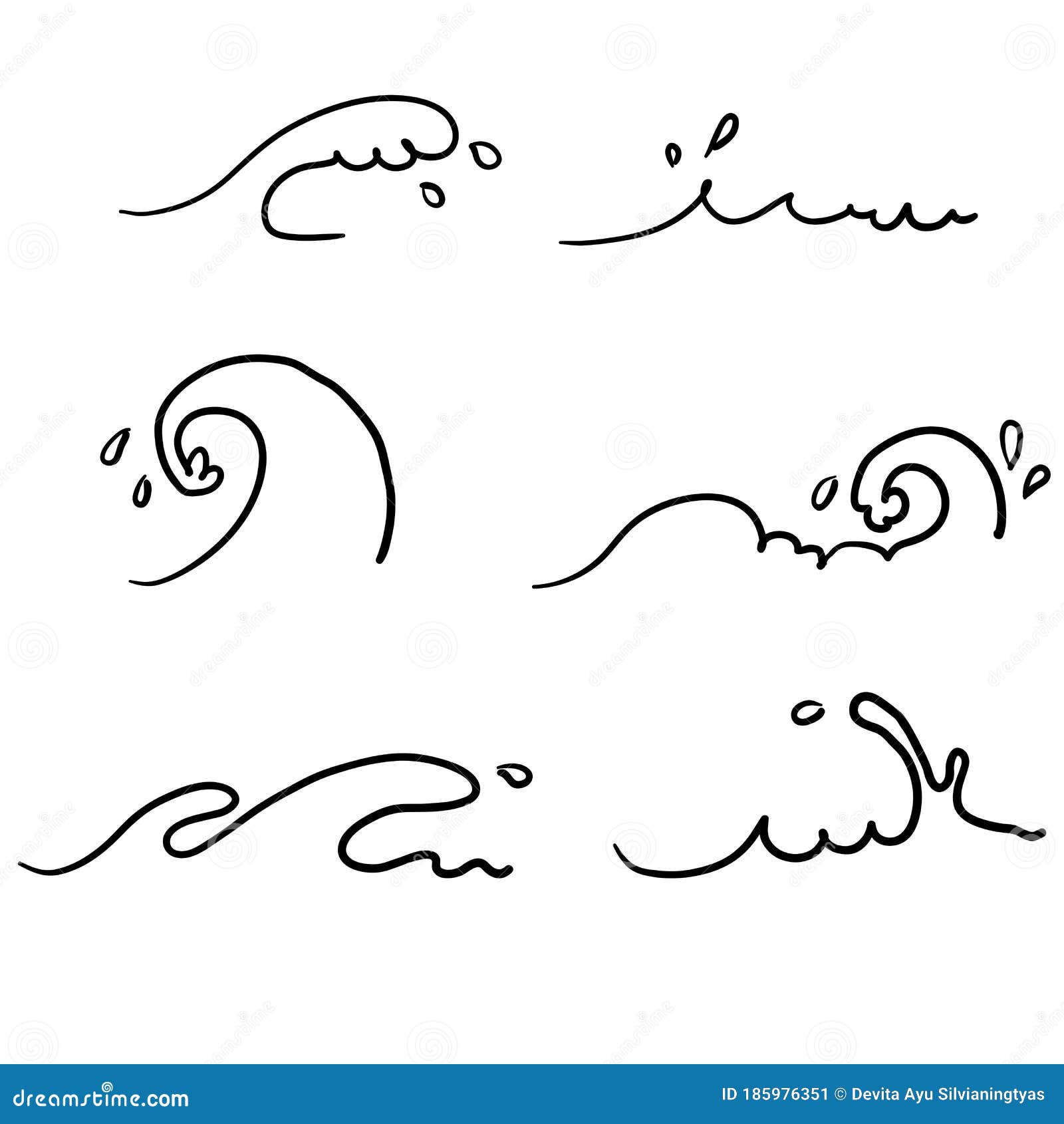 Hand Drawn Wave Vector Set Graphic Doodle Stock Vector - Illustration ...