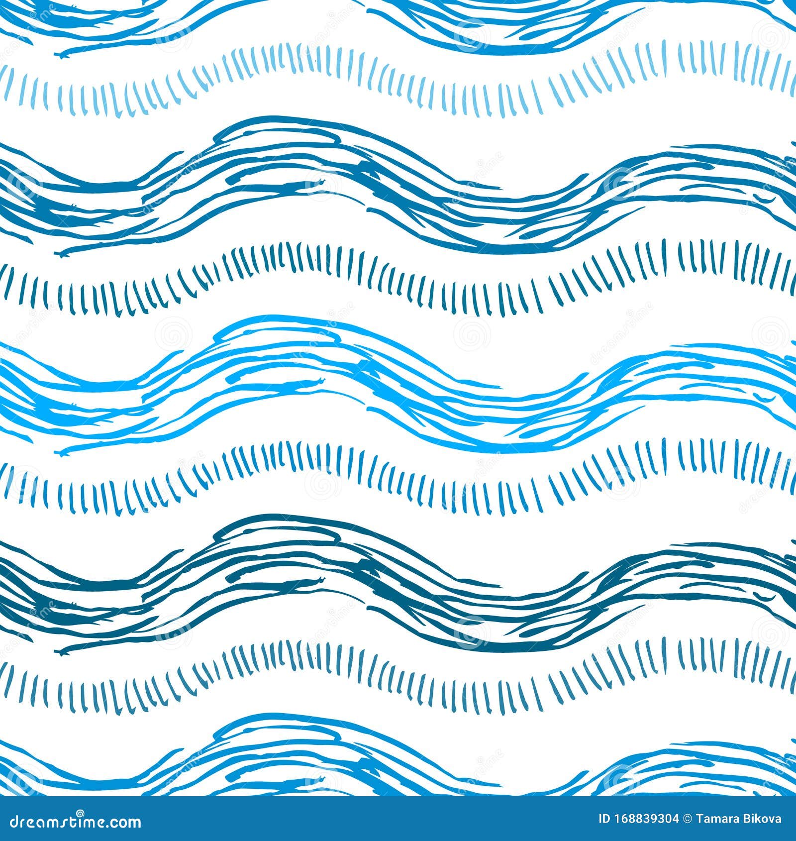 Hand Drawn Waves Seamless Pattern Stock Illustration - Illustration of ...