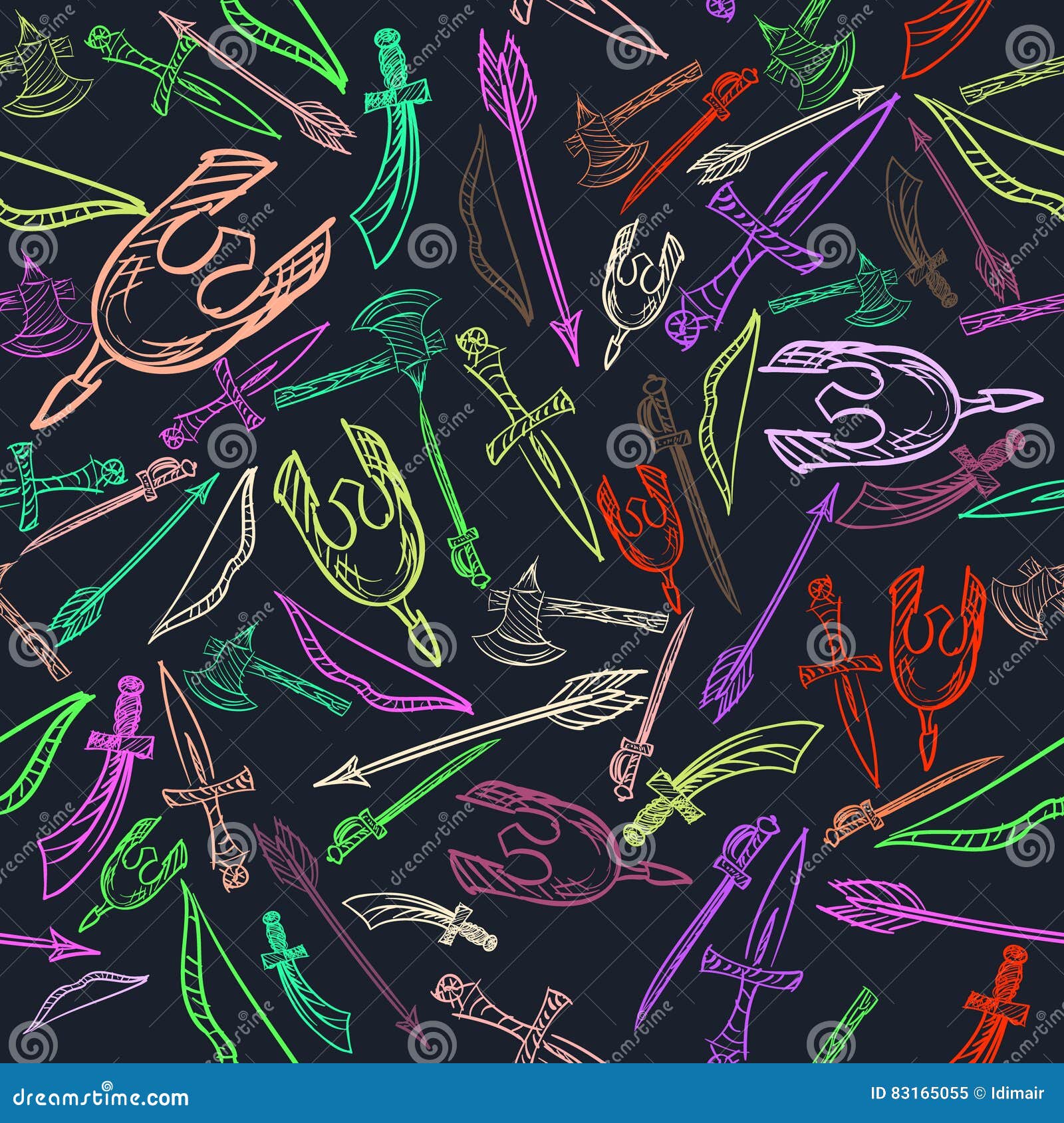 Hand Drawn Weapons Seamless Pattern Vector Stock Vector - Illustration ...
