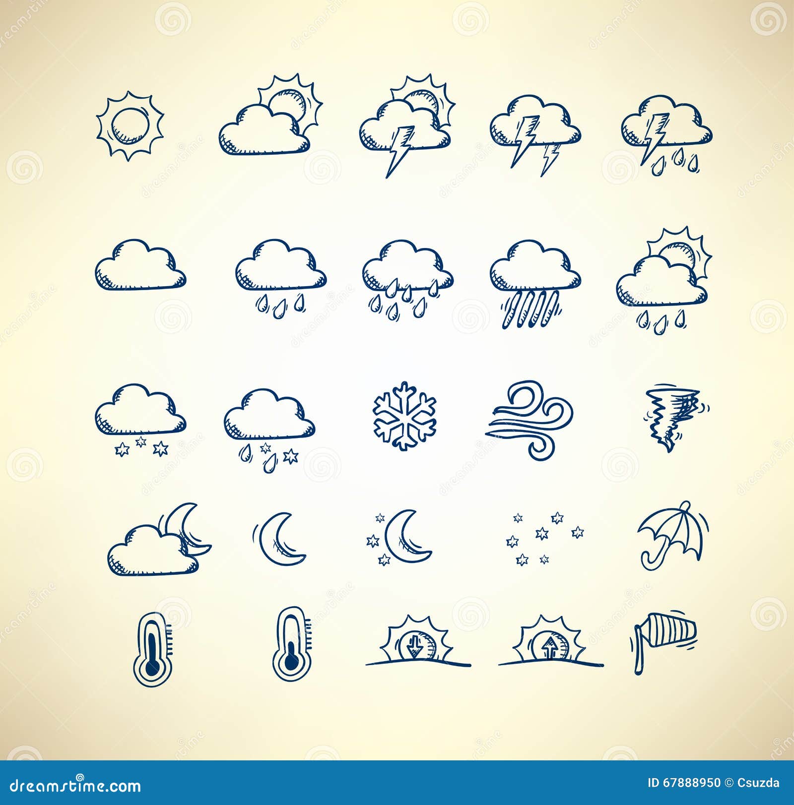 Hand Drawn Weather Forecast Icons Stock Vector - Illustration of rain ...