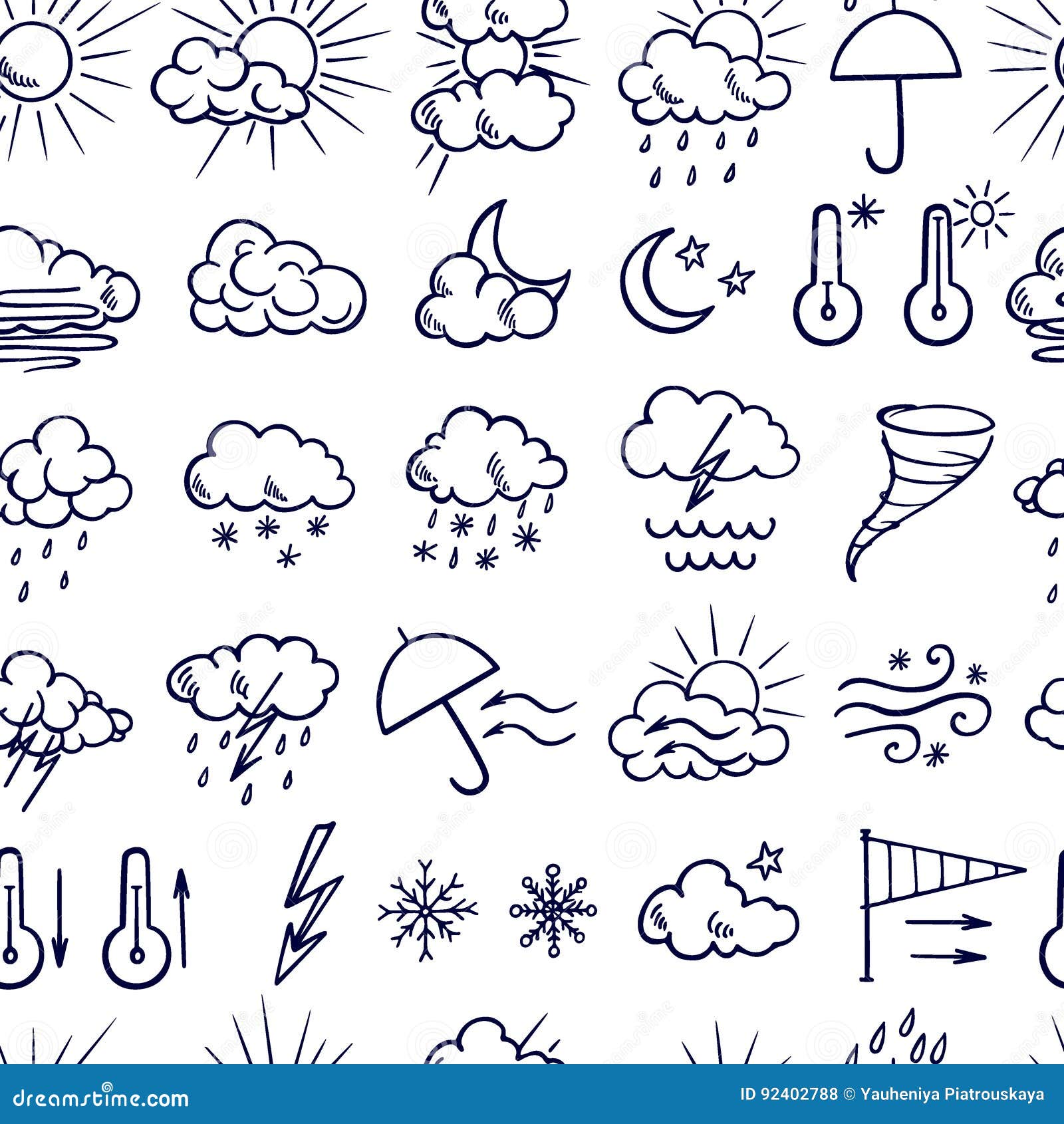 Hand drawn weather pattern stock vector. Illustration of climate - 92402788