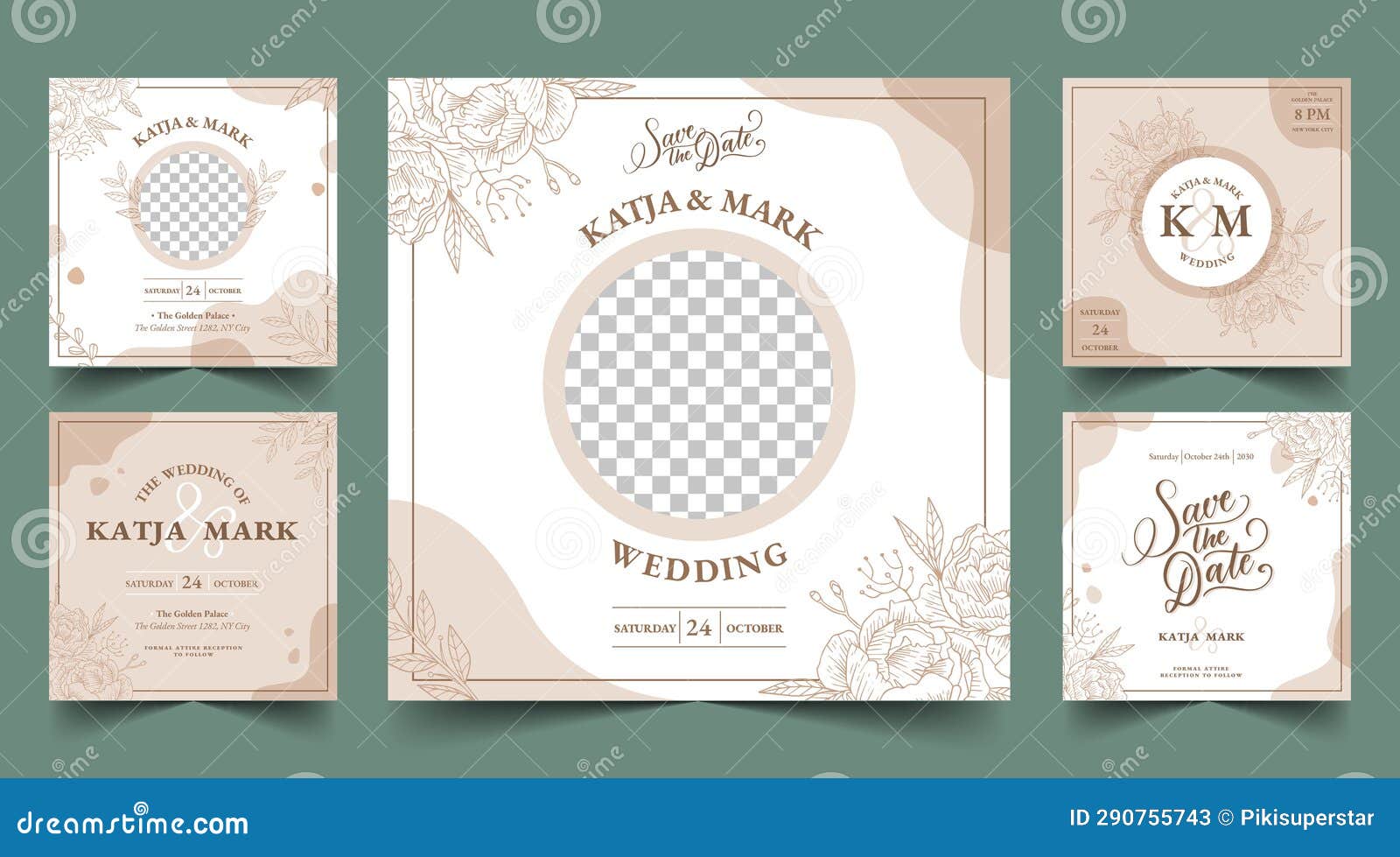 Hand Drawn Wedding Ig Post Pack Vector Design Illustration Stock Vector ...