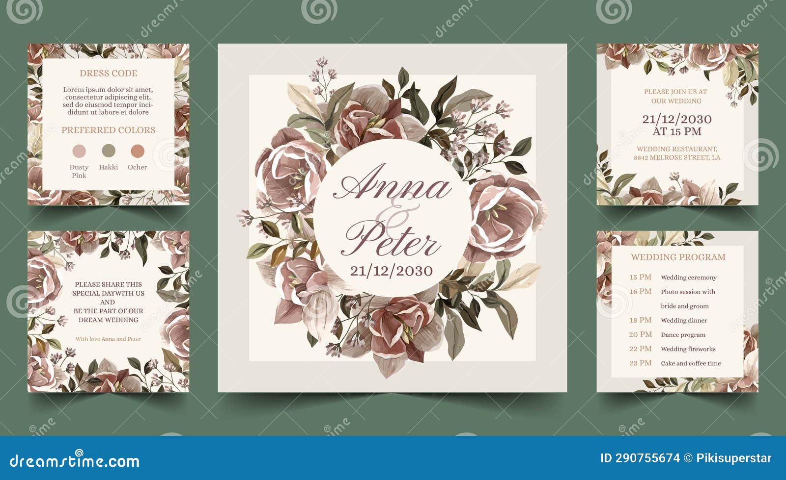Hand Drawn Wedding Ig Posts Pack Vector Design Illustration Stock ...