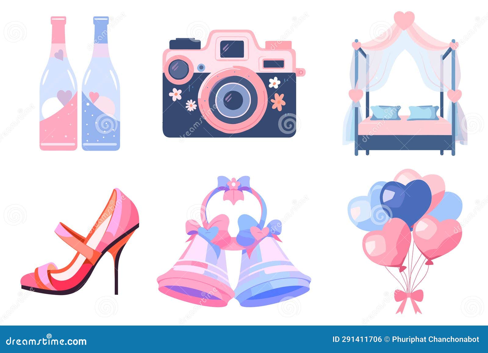 Hand Drawn Wedding Objects in a Wedding Concept in Flat Style Stock ...