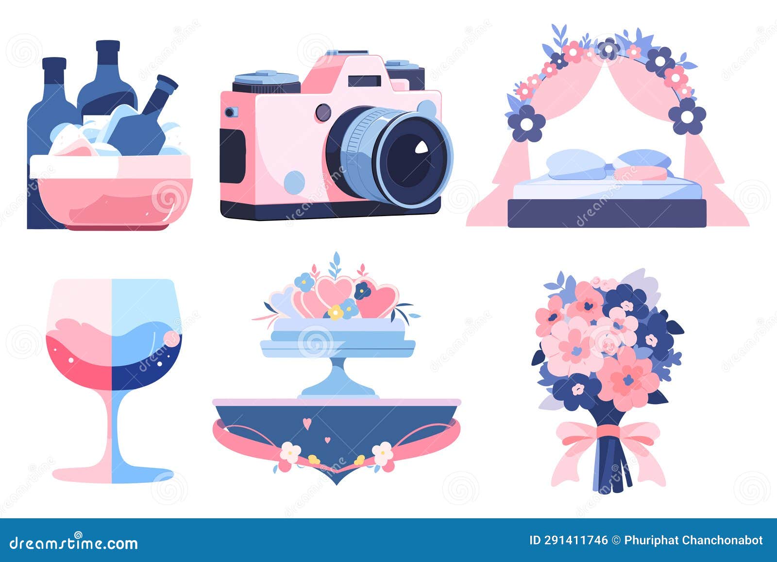 Hand Drawn Wedding Objects in a Wedding Concept in Flat Style Stock ...