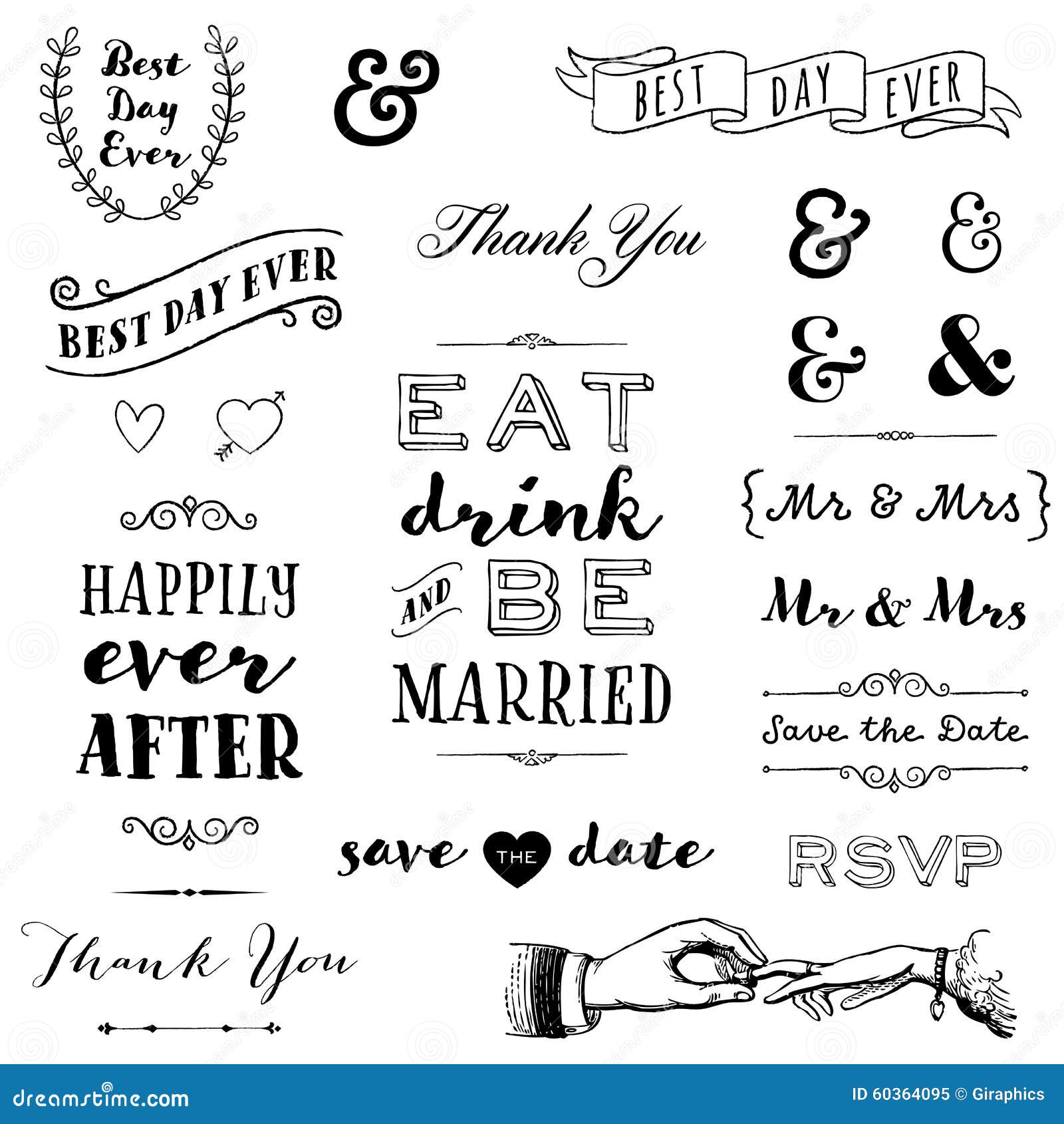 Hand Drawn Wedding Typography Stock Vector - Illustration of ornament ...
