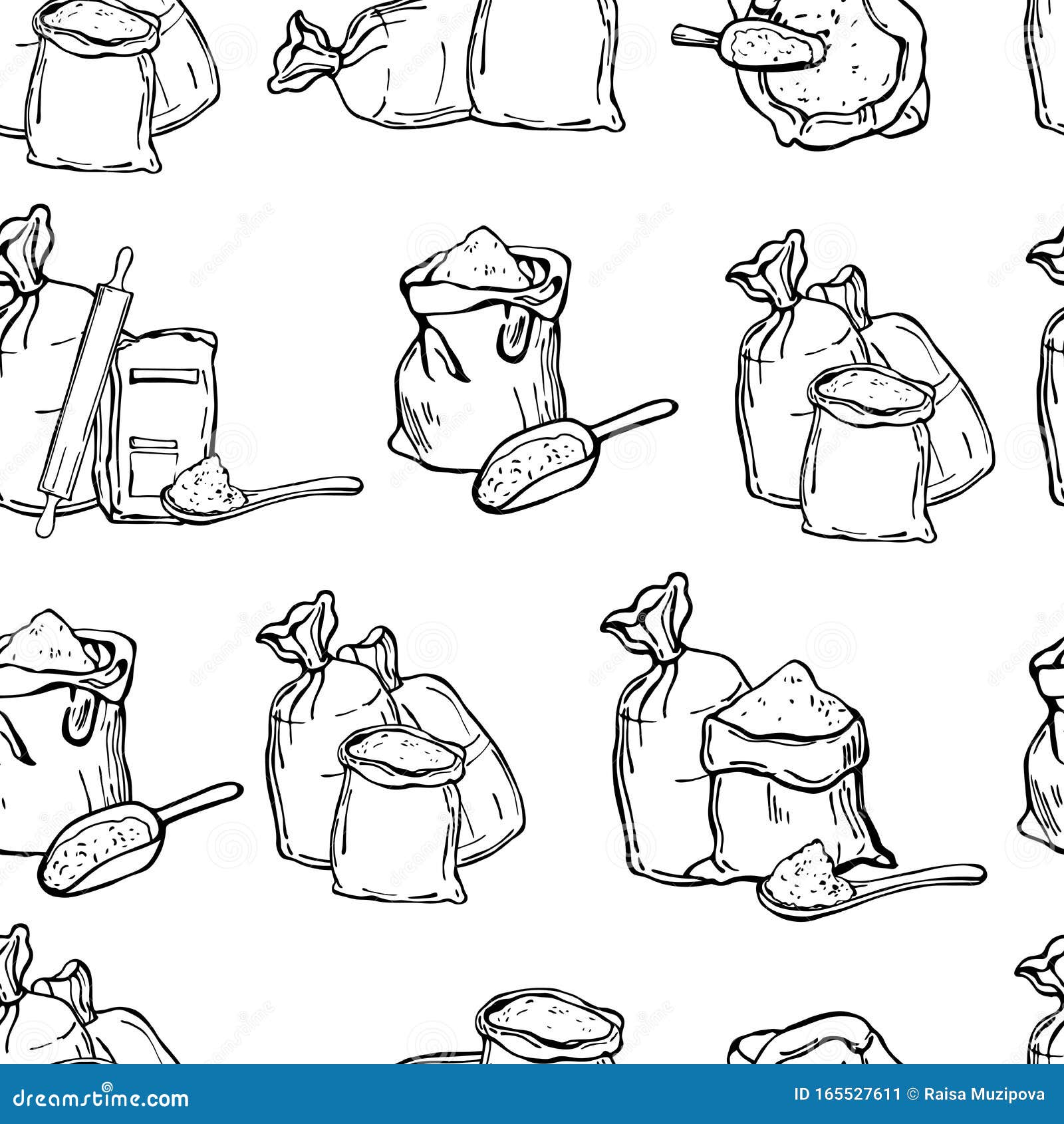 Hand Drawn Wheat Flour. Vector Seamless Pattern Stock Vector ...