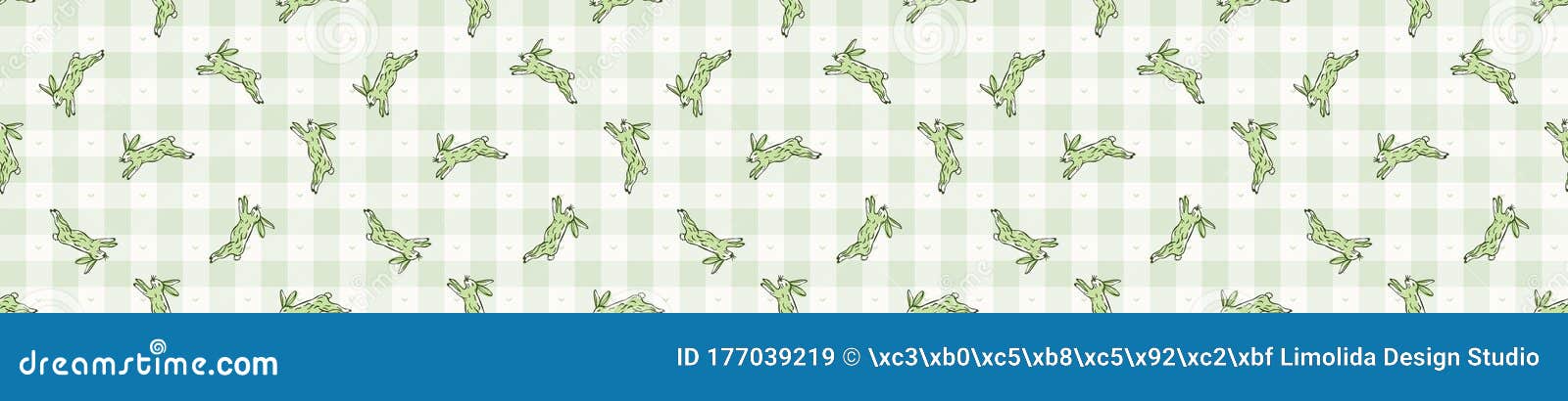 Hand Drawn Whimsical Easter Bunny Gingham Seamless Border Pattern ...
