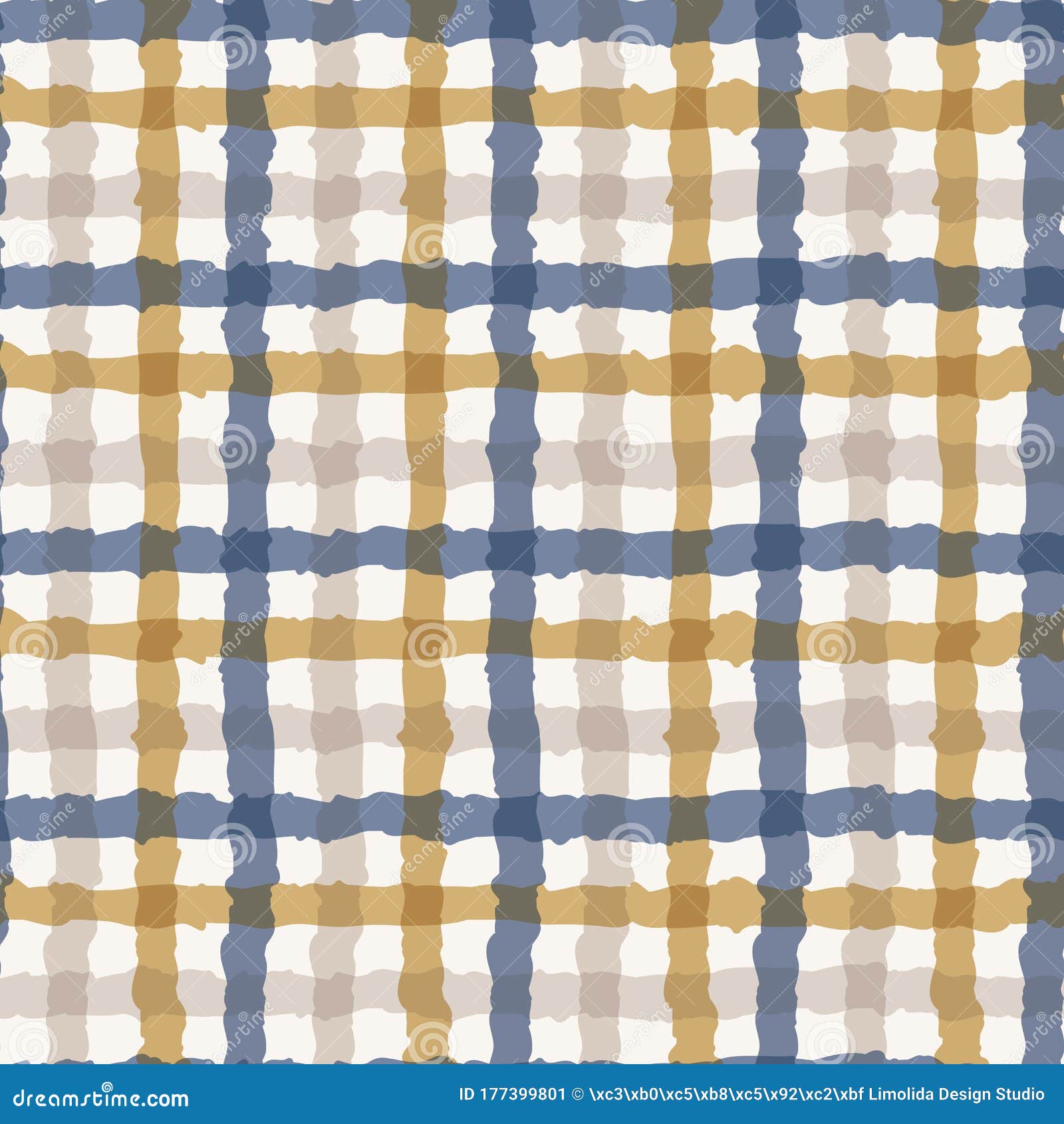 Hand Drawn Whimsical Wonky Gingham Check Seamless Pattern. Vector ...