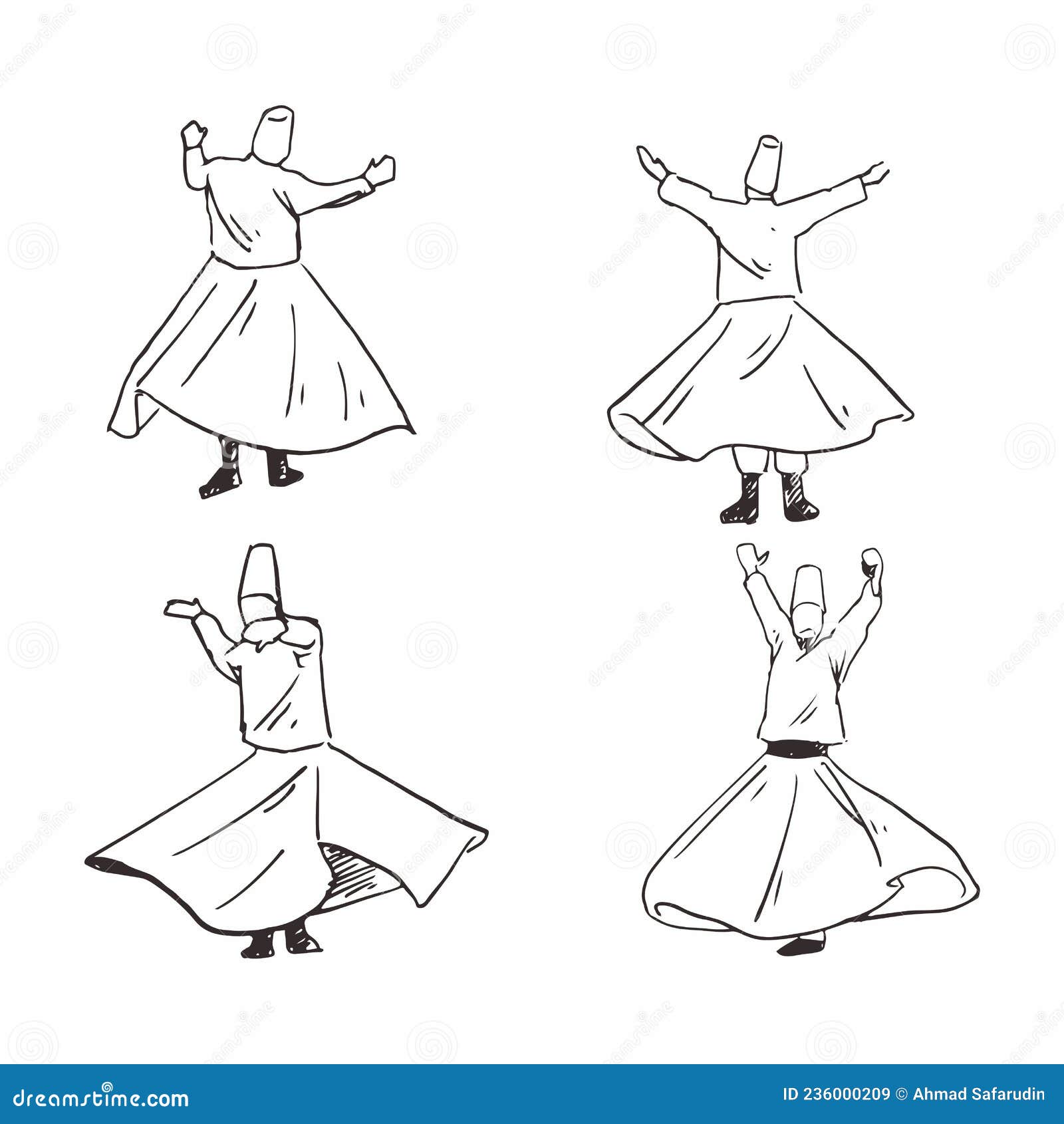 Hand Drawn of Whirling Dervish Sufi Dance Isolated on White Background ...