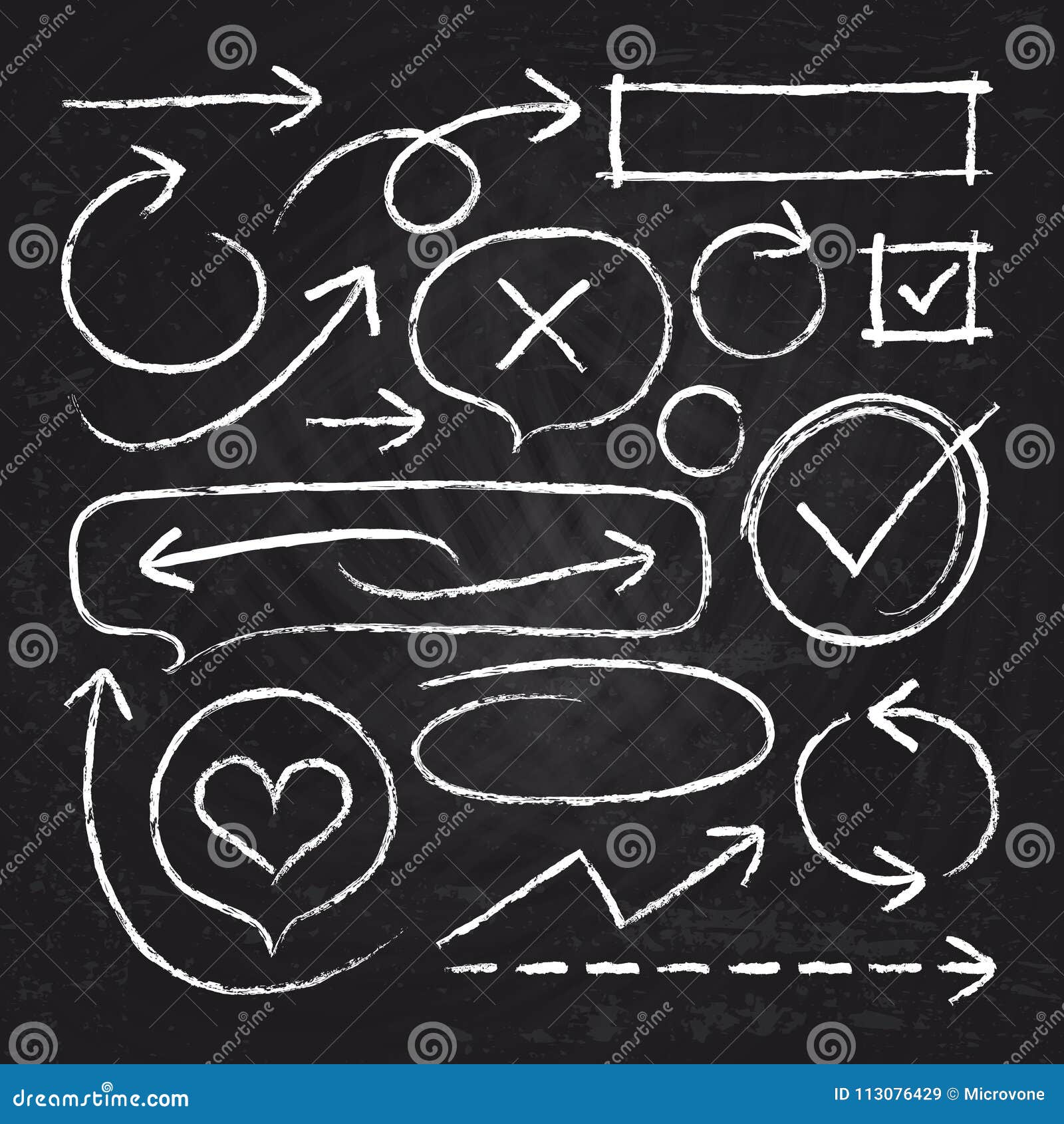 Hand Drawn White Chalk Arrows, Circle Frames and Sketch Graphic ...