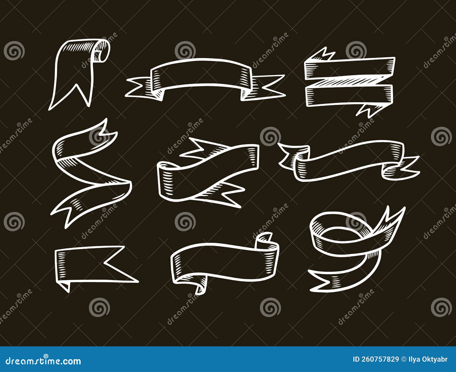 Hand Drawn White Elements and Ribbons Set on Chalk Board Design. Stock ...