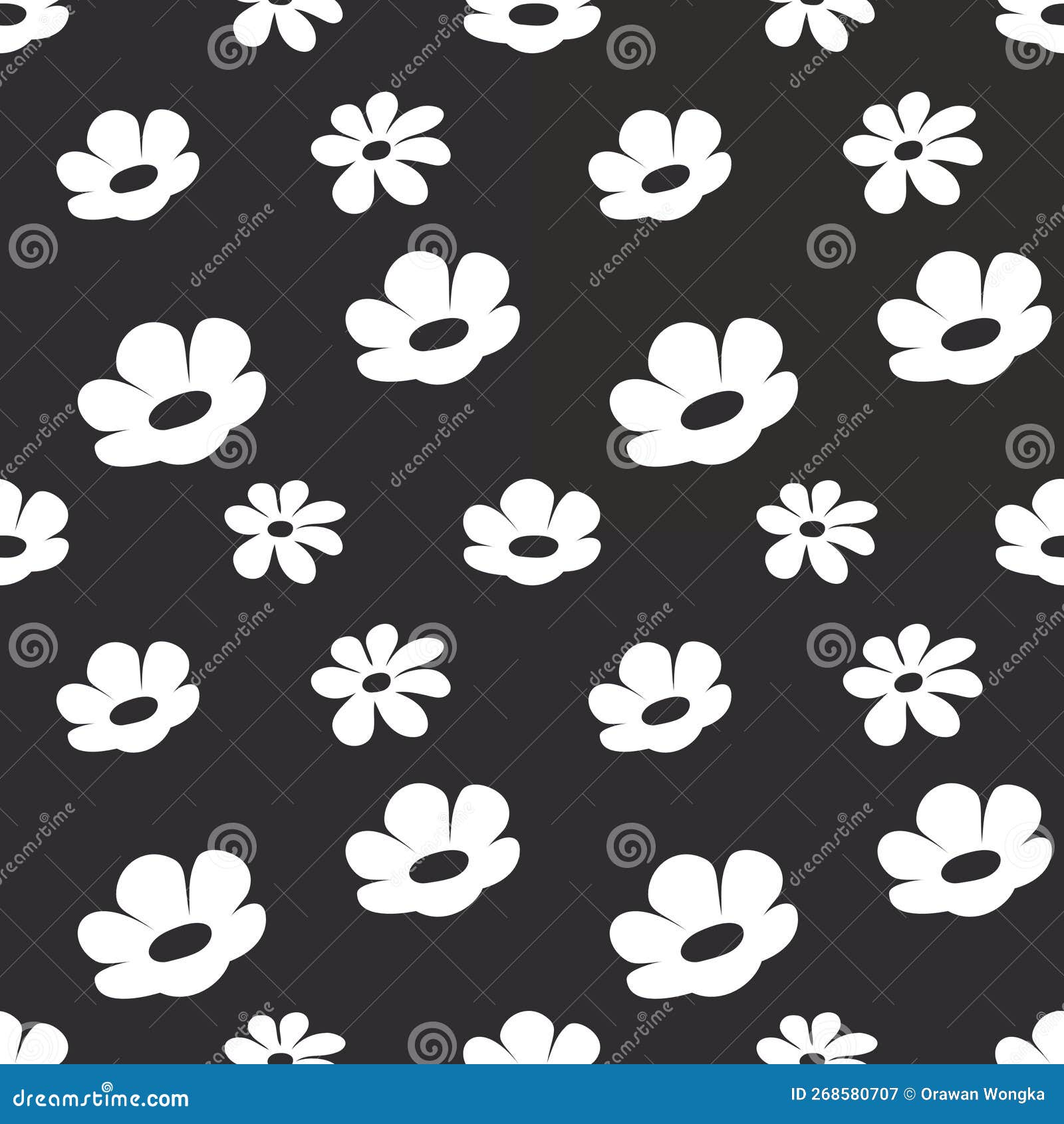 Hand Drawn White Flowers Pattern on Black. Black and White Pattern ...