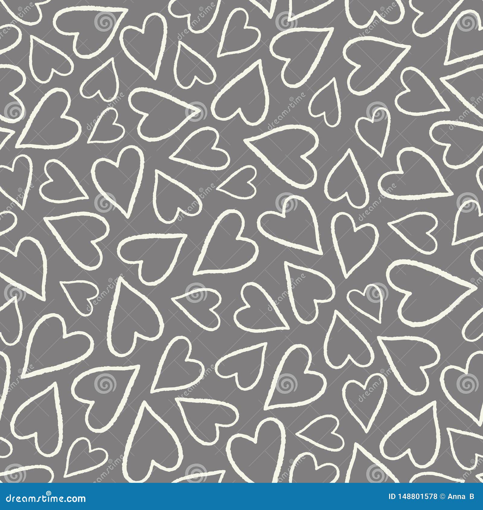 Hand Drawn White and Grey Outlined Hearts in a Tossed Pattern. a Pretty ...