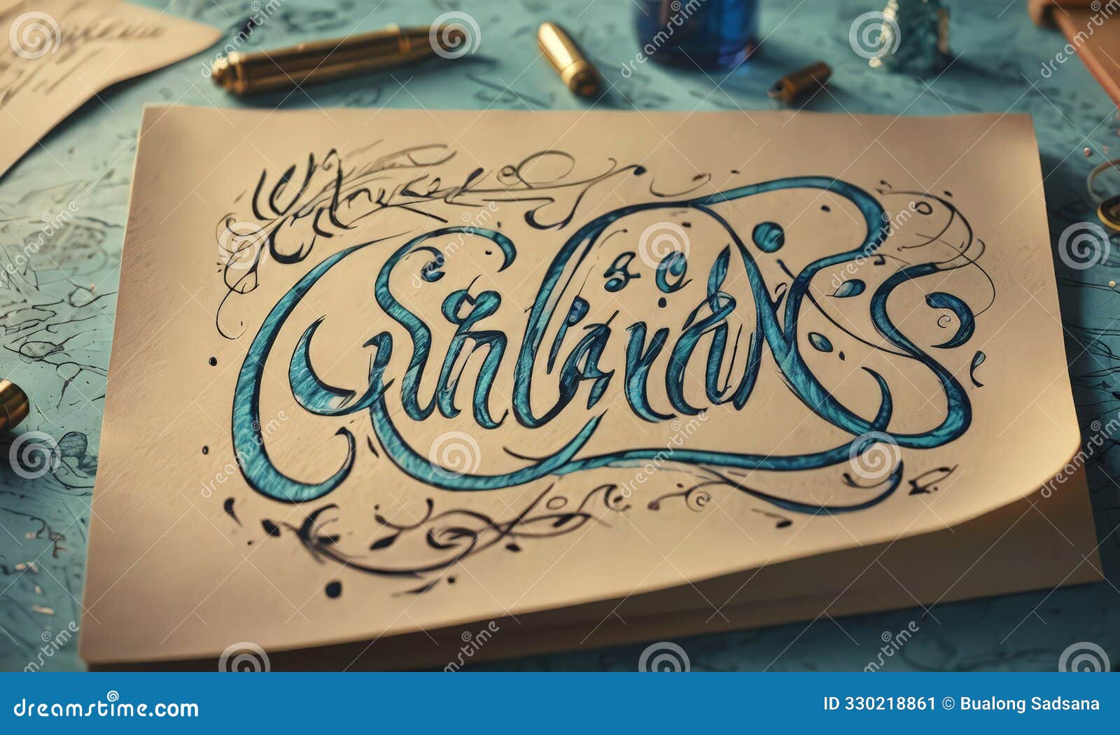Hand-drawn on White Paper Features Blue and Black Cursive Script ...