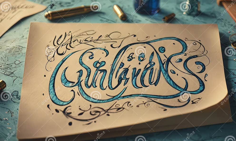 Hand-drawn on White Paper Features Blue and Black Cursive Script ...