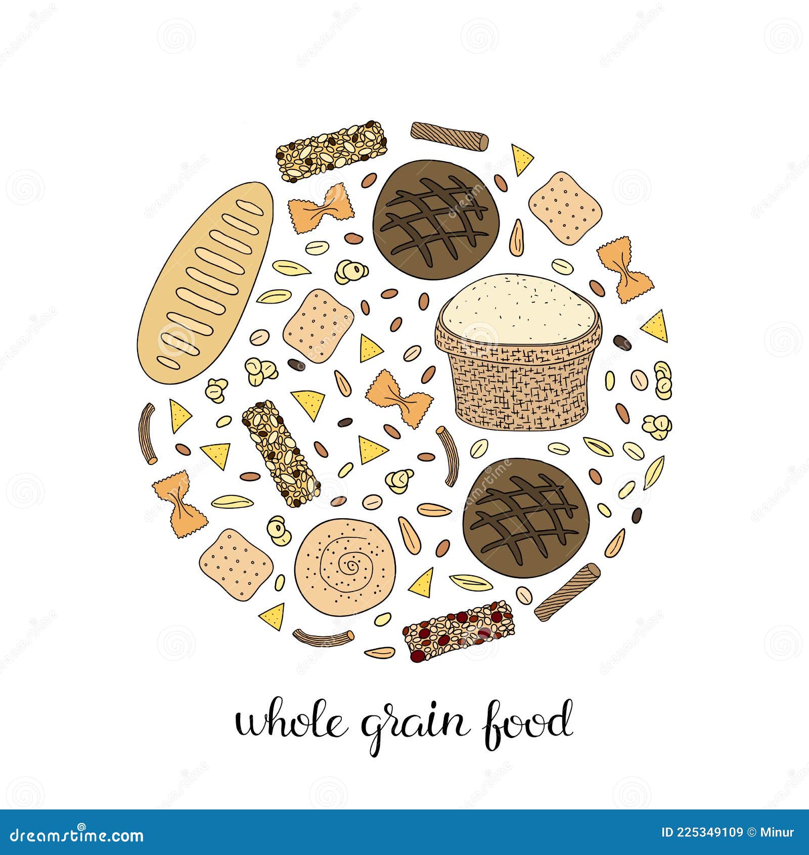 Hand Drawn Whole Grain Foods in Circle. Stock Vector - Illustration of ...