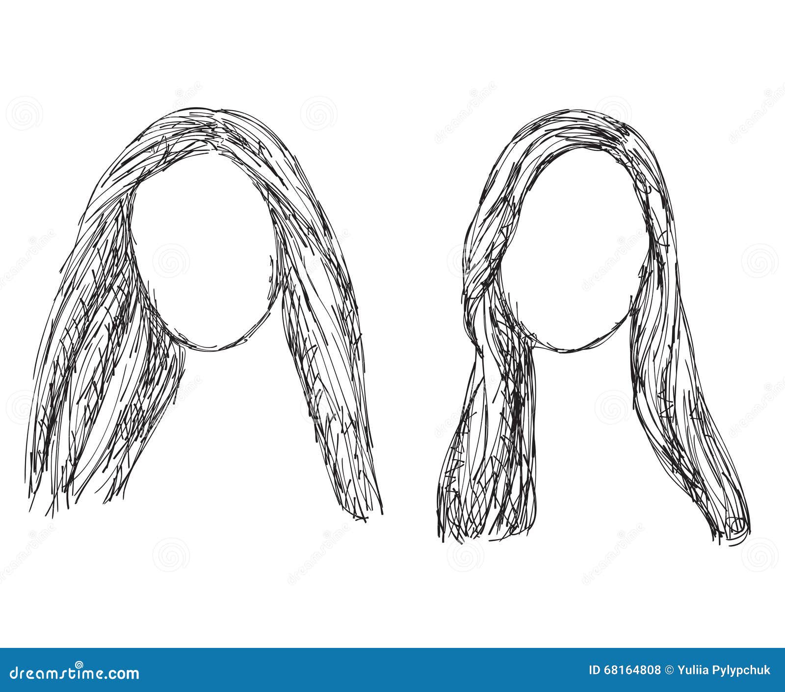Hand Drawn Wig. Hair Sketch. Stock Vector - Illustration of hair, line ...
